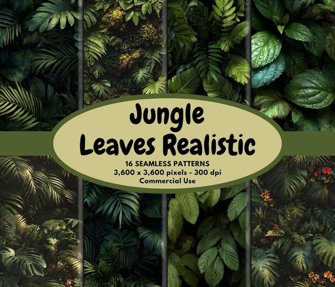 Realistic Jungle Leaves Digital Pattern Seamless Paper Tropical Leaves ...