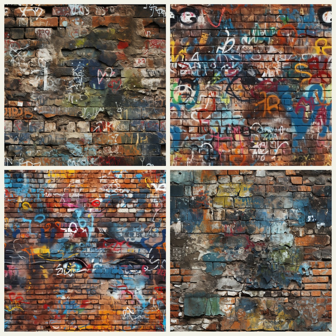 Graffiti Brick Wall Texture Digital Pattern Seamless Paper Graffiti ...