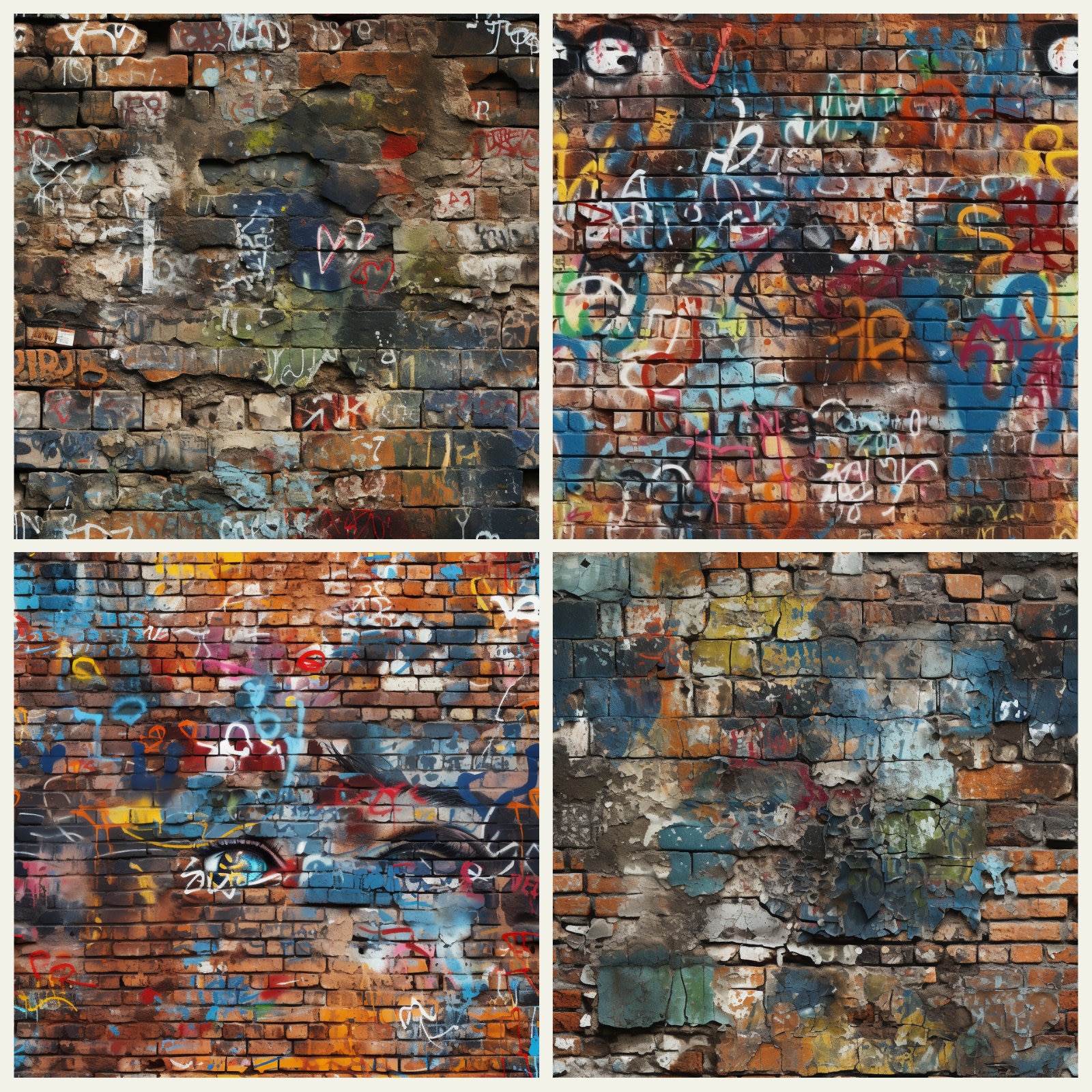 Graffiti Brick Wall Texture Digital Pattern Seamless Paper Graffiti ...