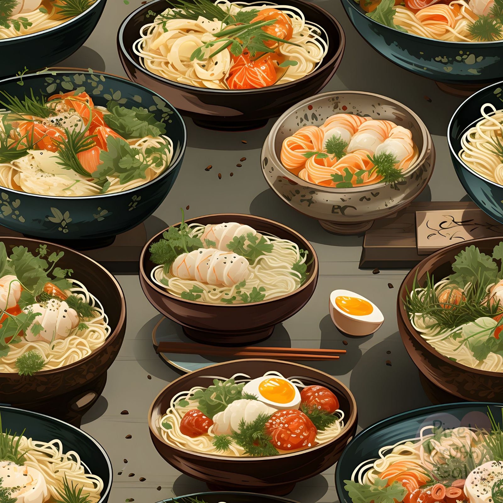 Japanese Food Digital Pattern Seamless Paper Japanese Food Art Digital ...