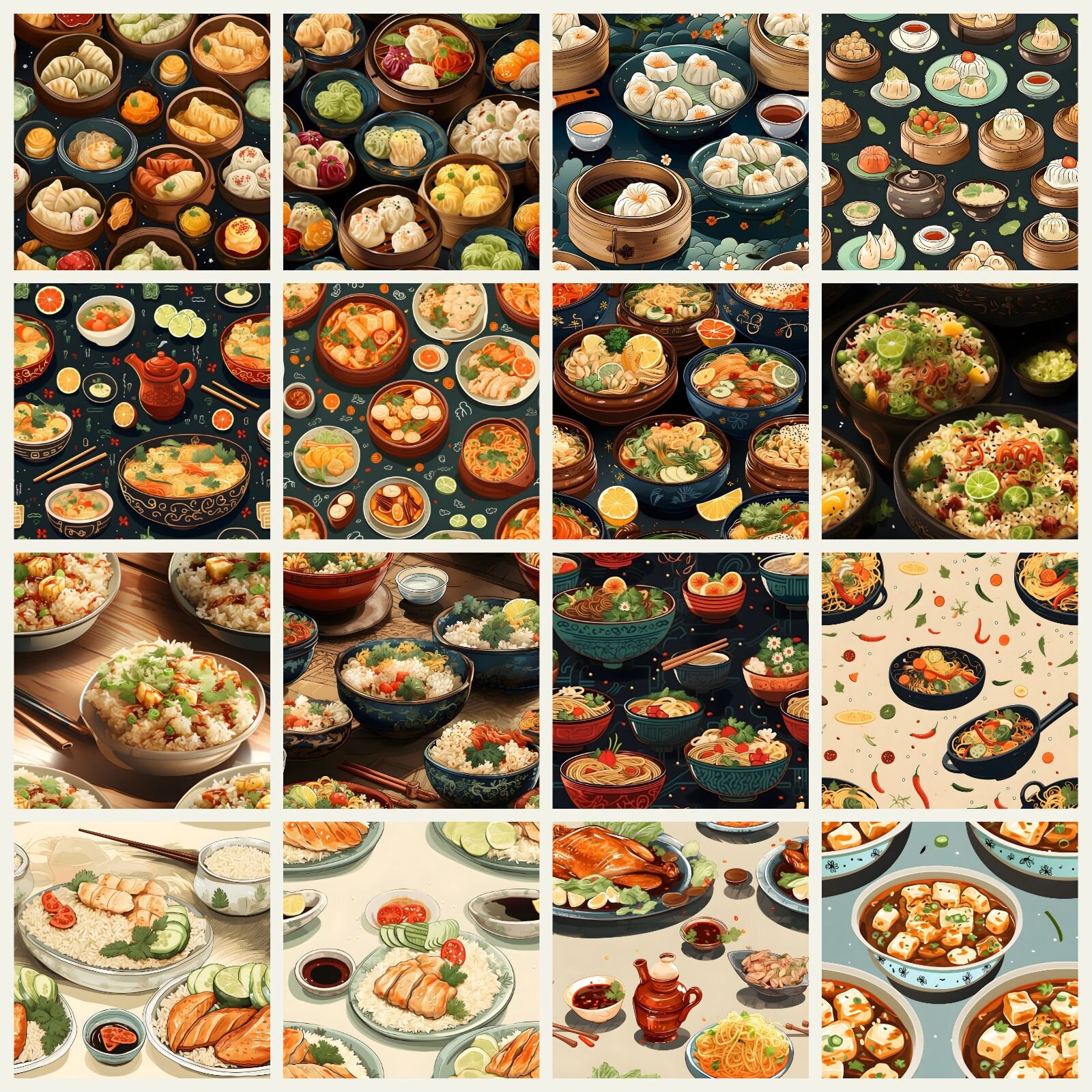 Chinese Food Digital Pattern Seamless Paper Chinese Food Art Digital ...