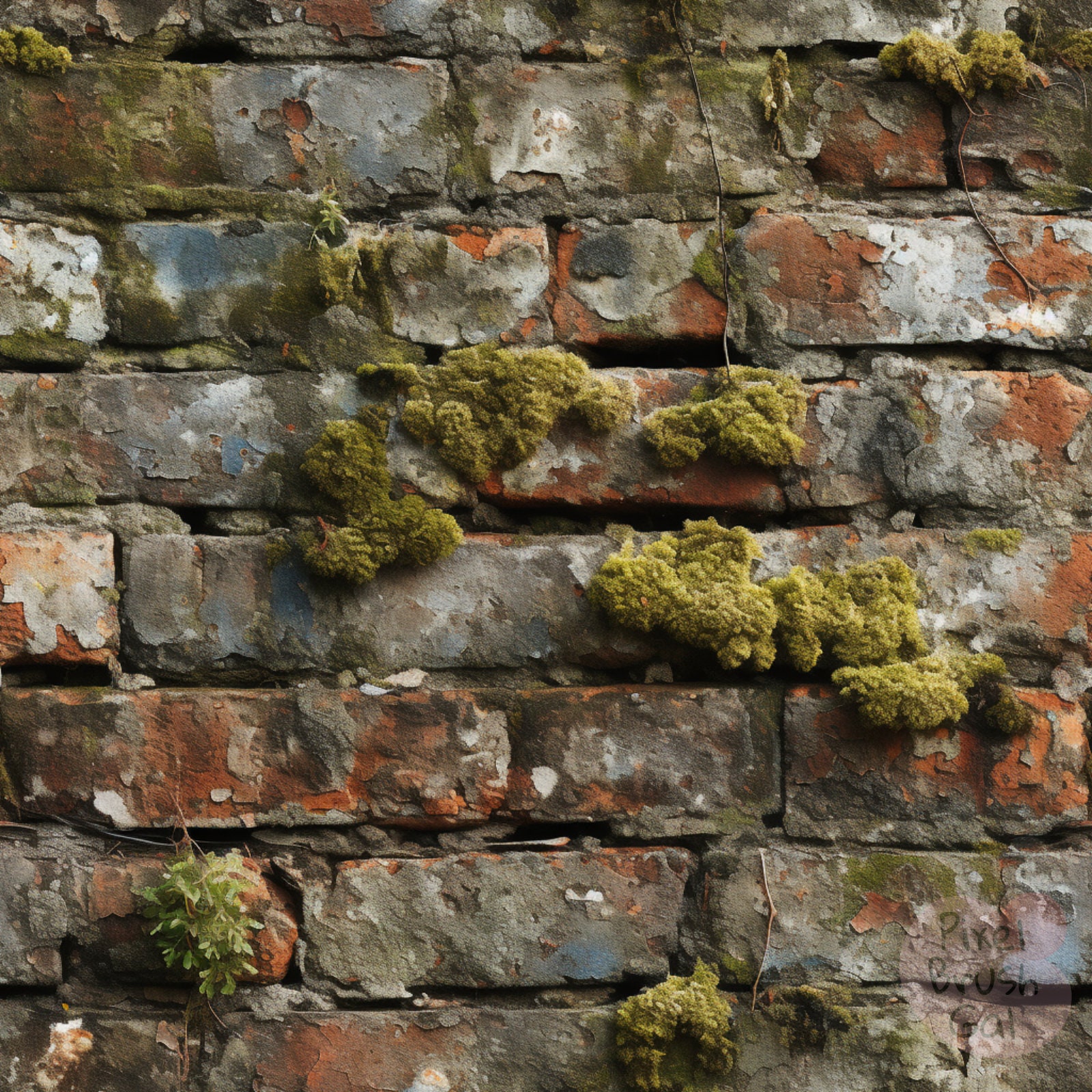 Overgrown Brick Wall Digital Pattern Seamless Paper Mossy Brick Wall ...