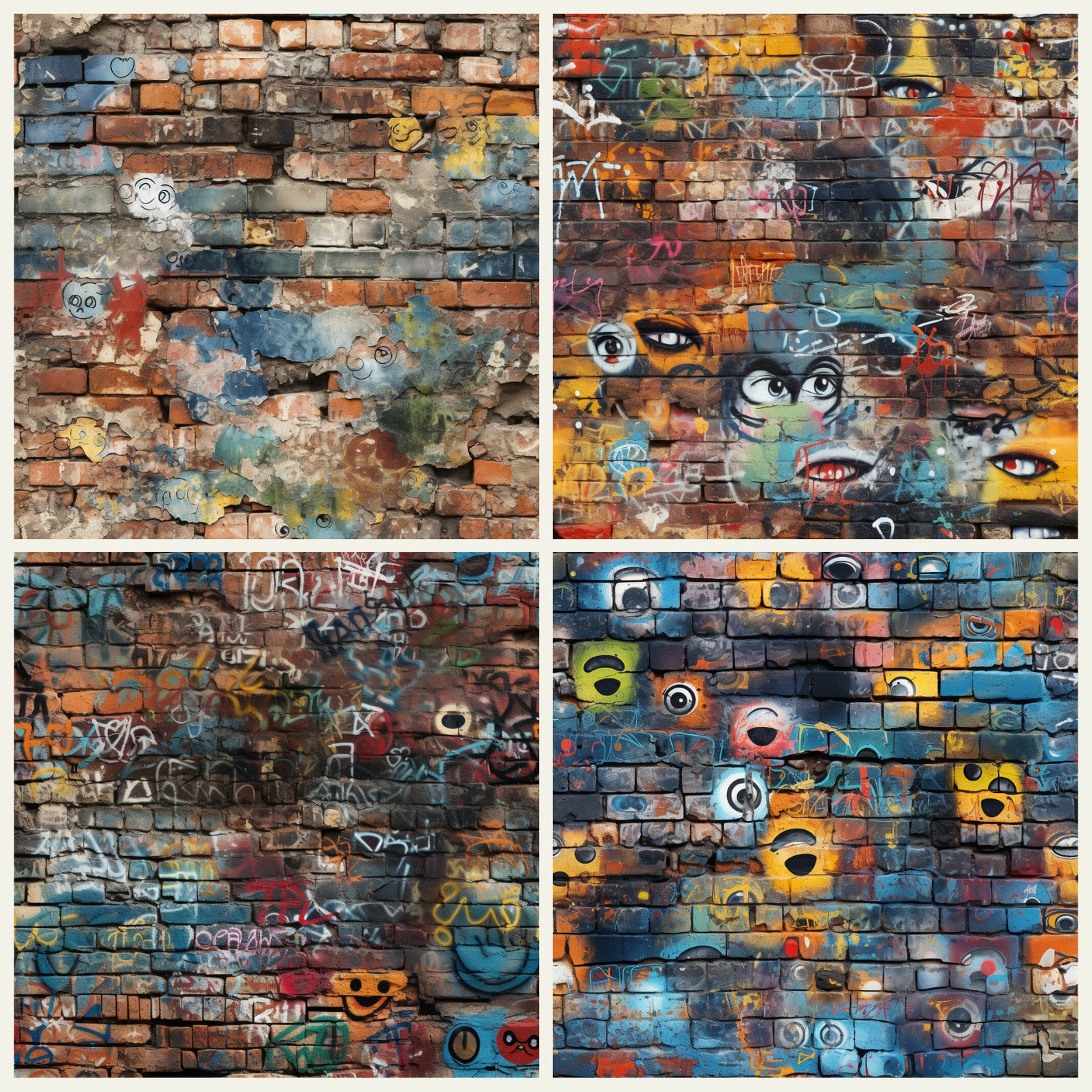 Graffiti Brick Wall Texture Digital Pattern Seamless Paper Graffiti ...