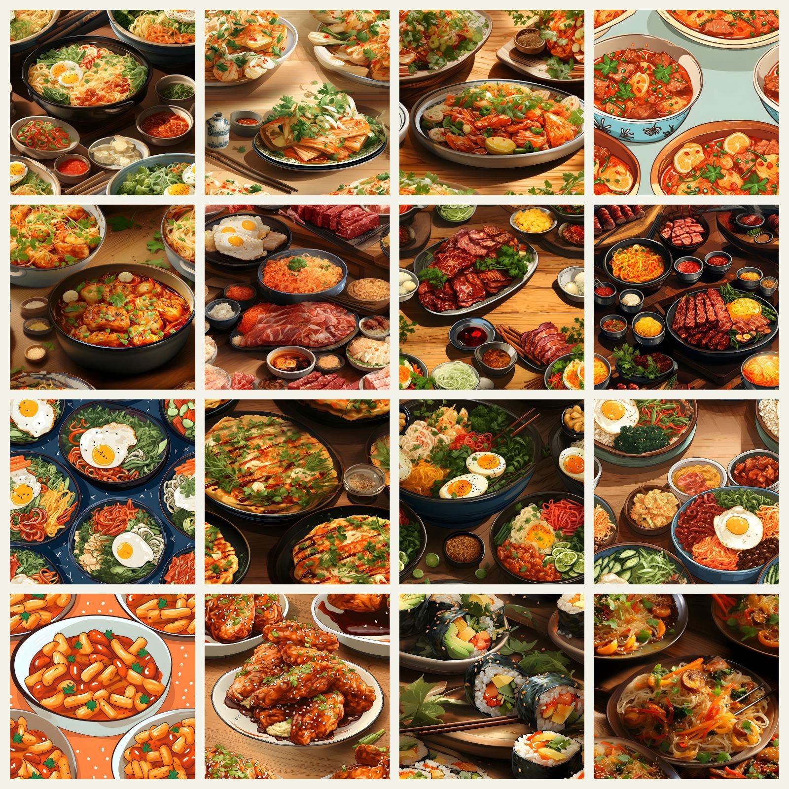 Korean Food Digital Pattern Seamless Paper Korean Food Art Digital ...