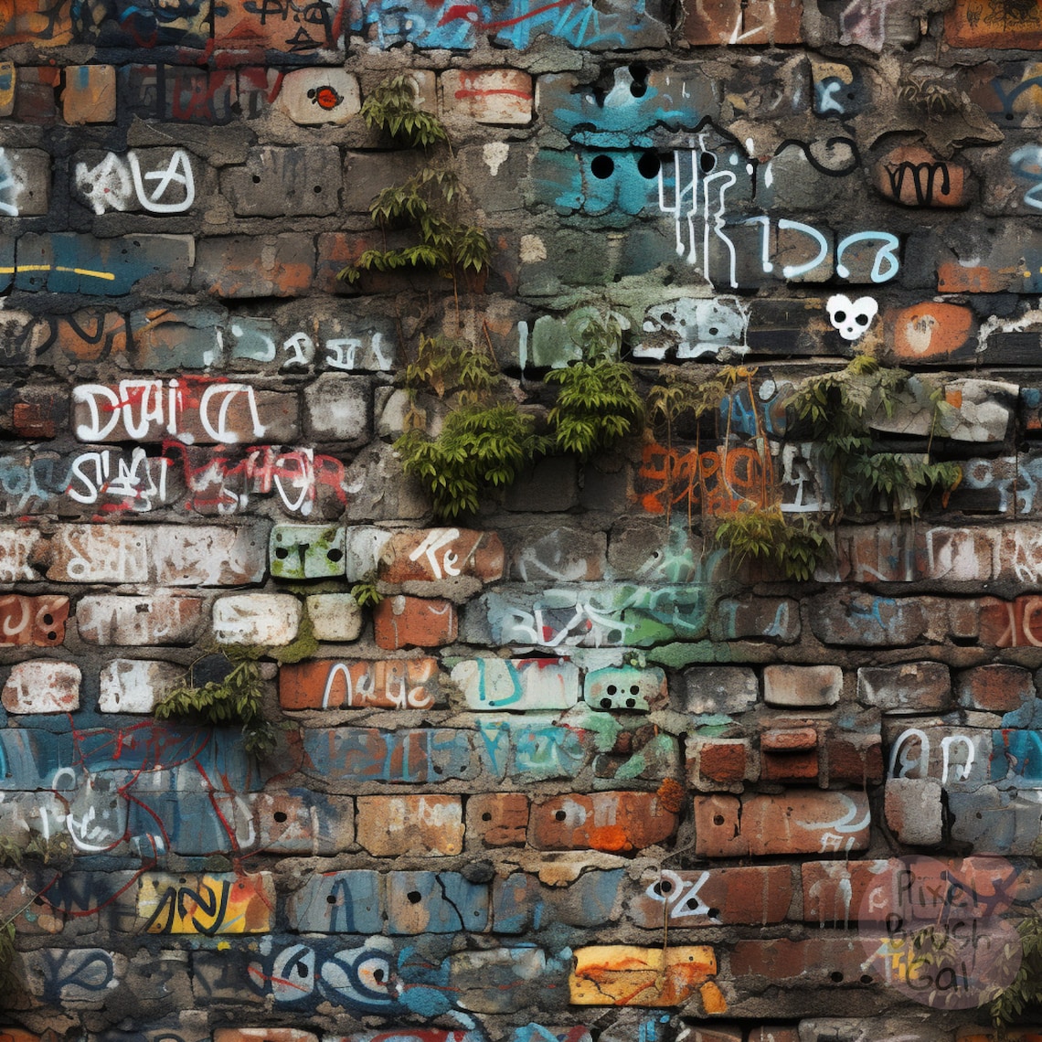 Graffiti Brick Wall Texture Digital Pattern Seamless Paper Graffiti ...