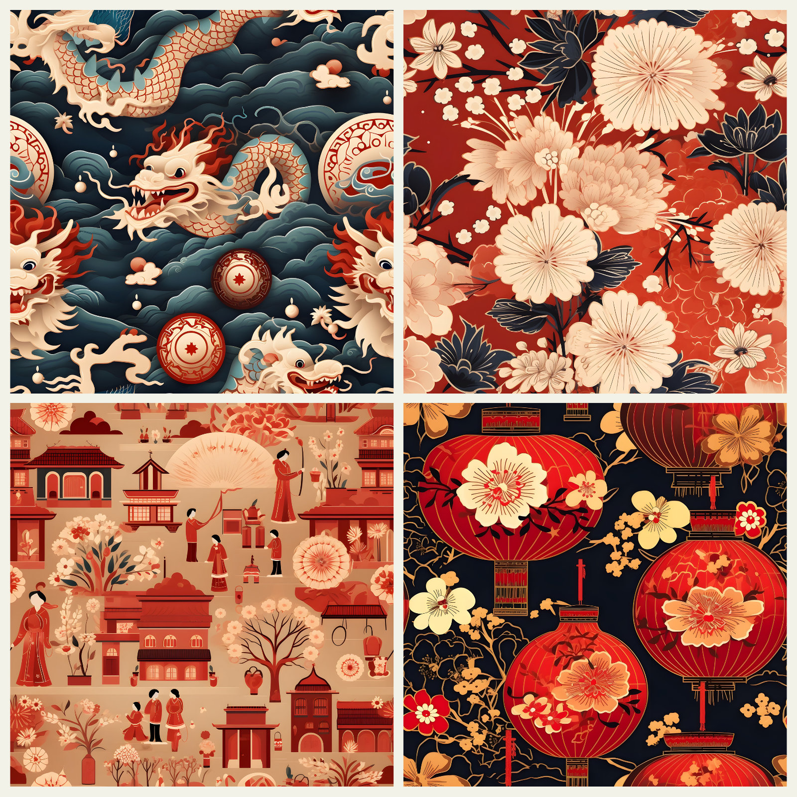 Lunar New Year Digital Pattern Seamless Paper Chinese New Year Digital ...