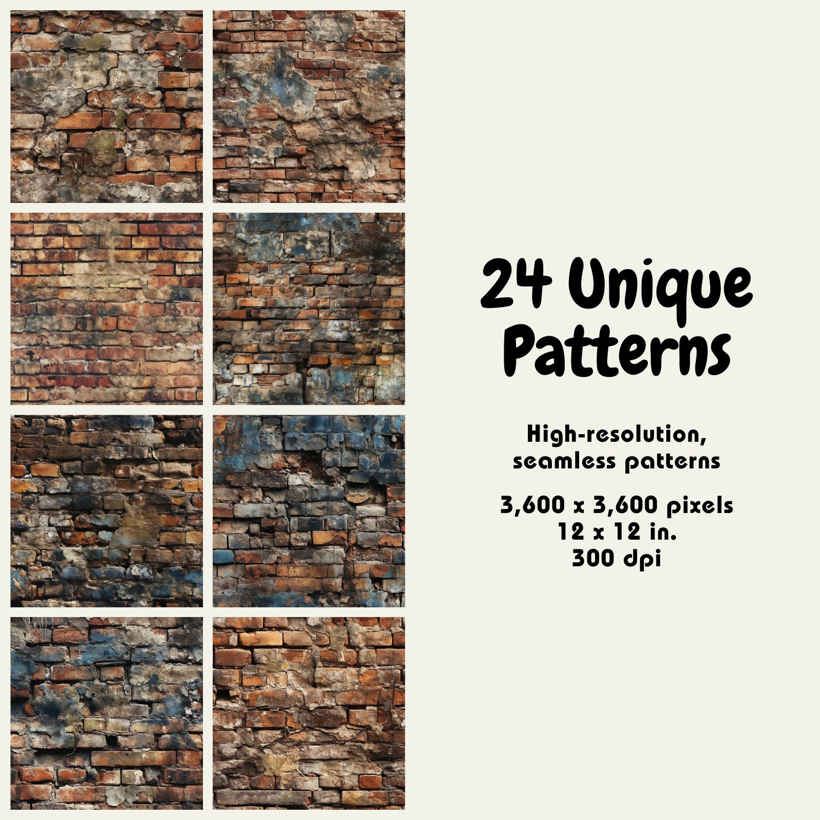 Aged Brick Texture Digital Pattern Seamless Paper Old Brick Wall ...