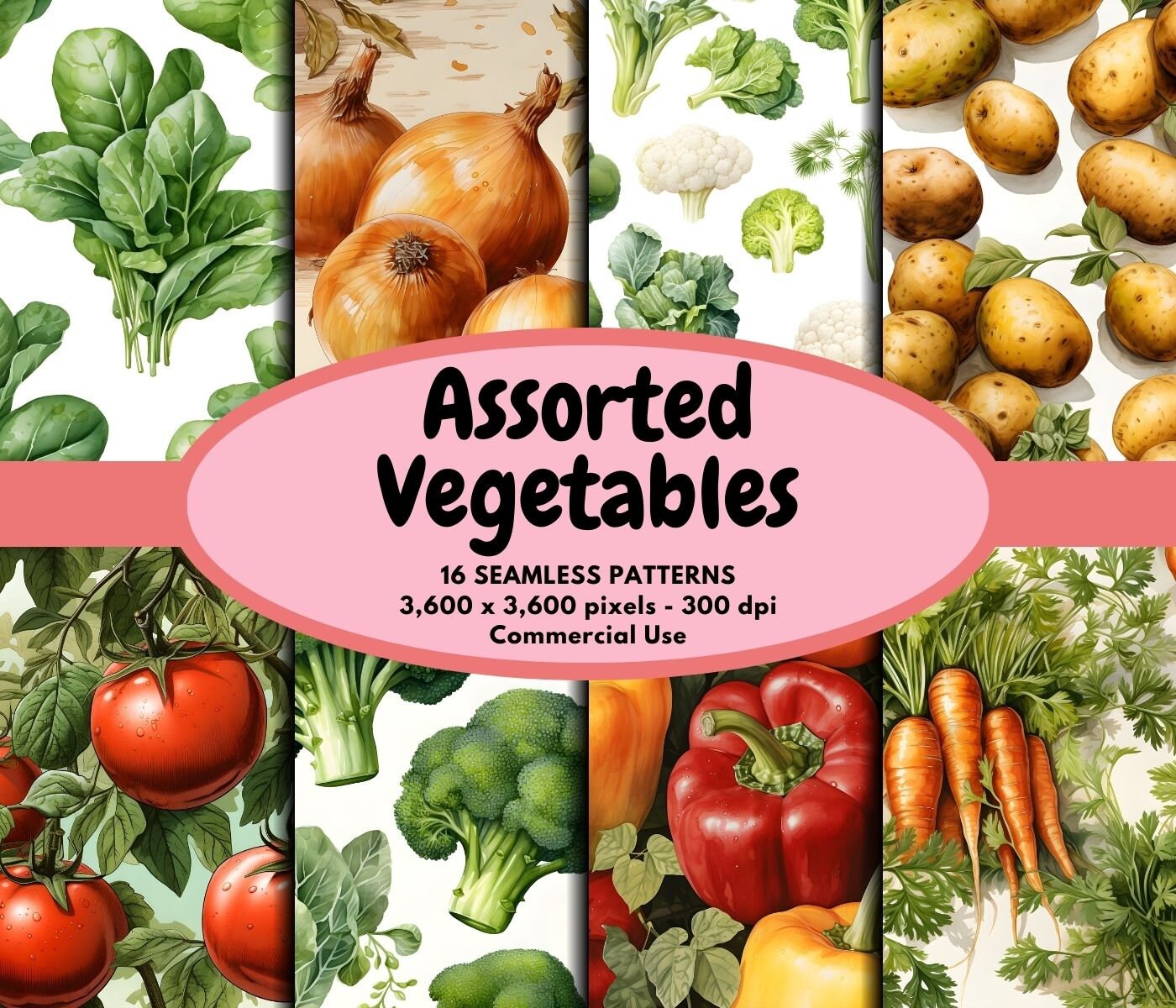 Vegetables Watercolor Digital Pattern Seamless Paper Vegetable Paper ...