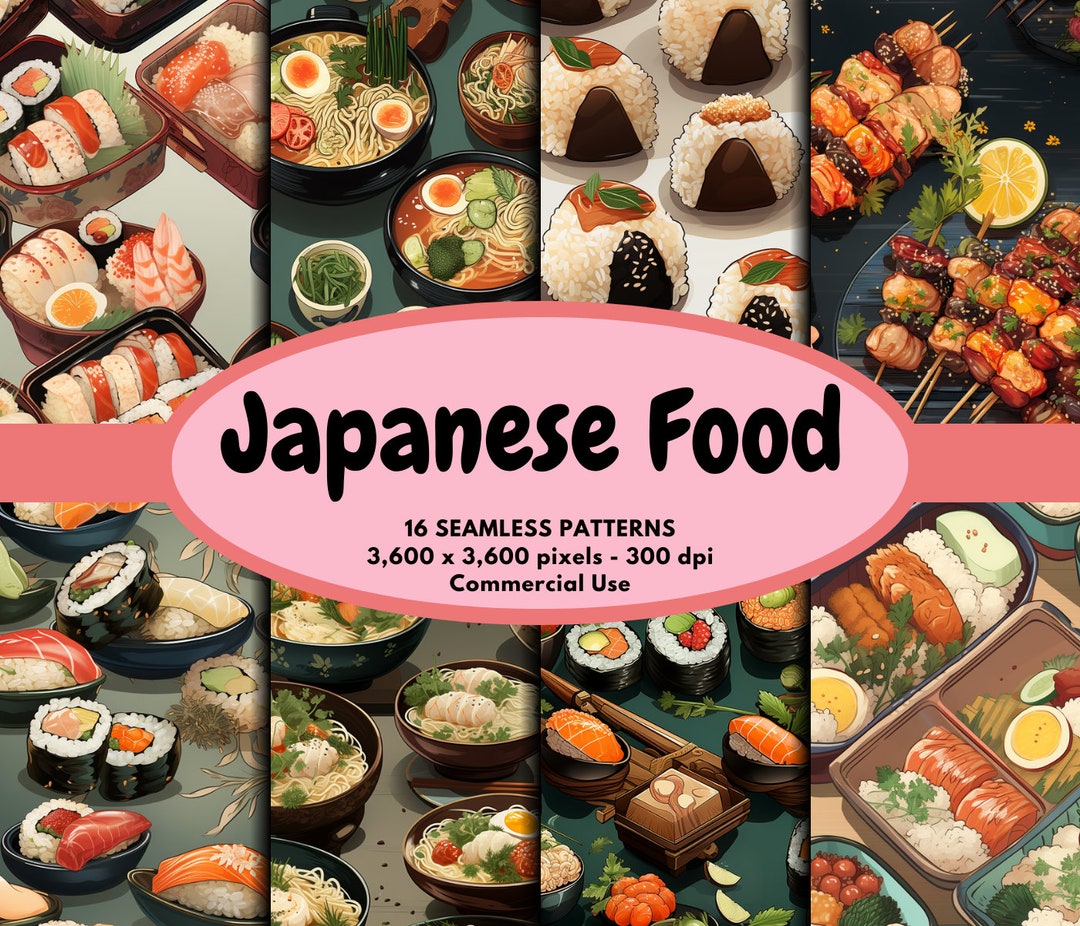 Japanese Food Digital Pattern Seamless Paper Japanese Food Art Digital ...