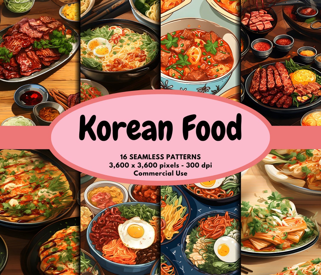 Korean Food Digital Pattern Seamless Paper Korean Food Art Digital ...