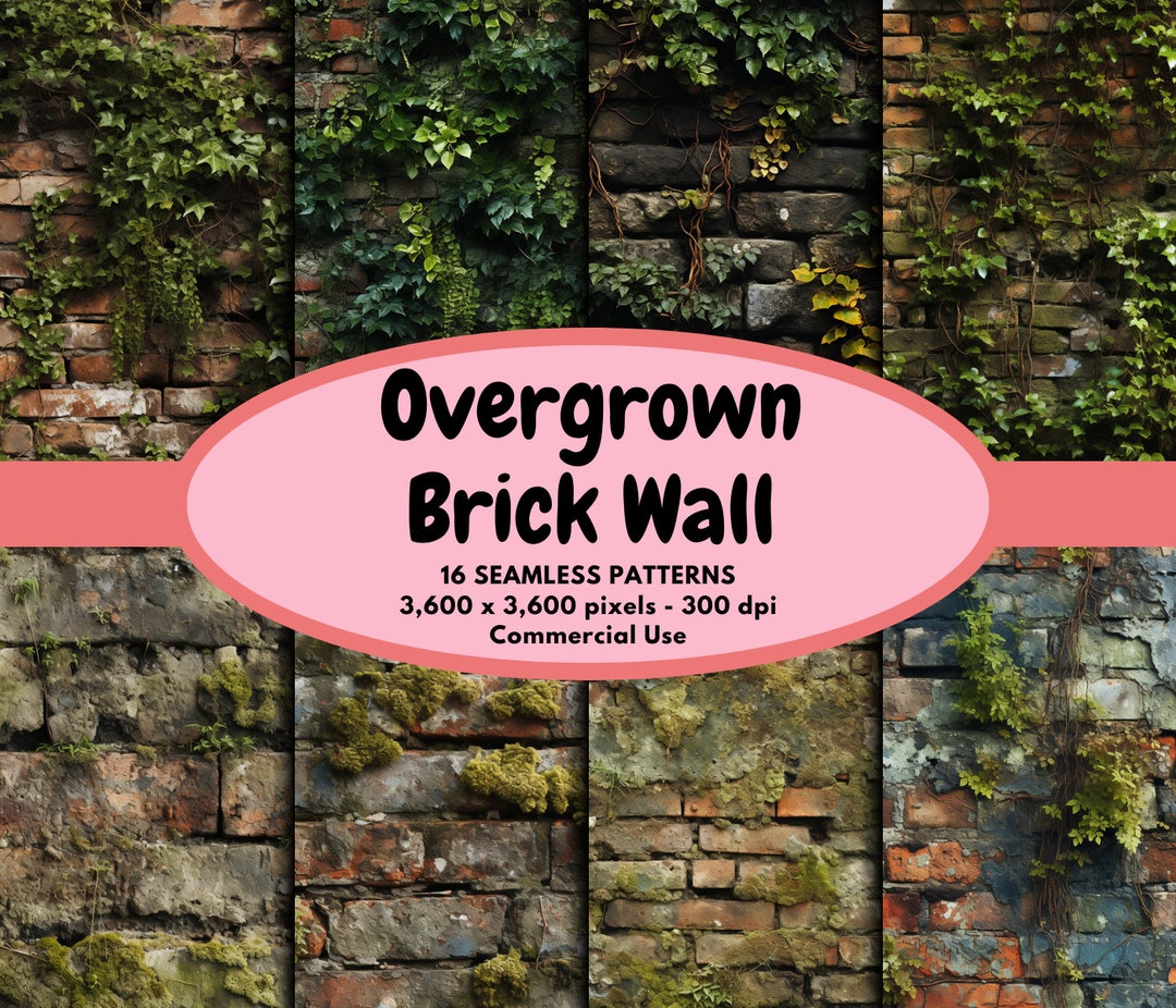 Overgrown Brick Wall Digital Pattern Seamless Paper Mossy Brick Wall ...