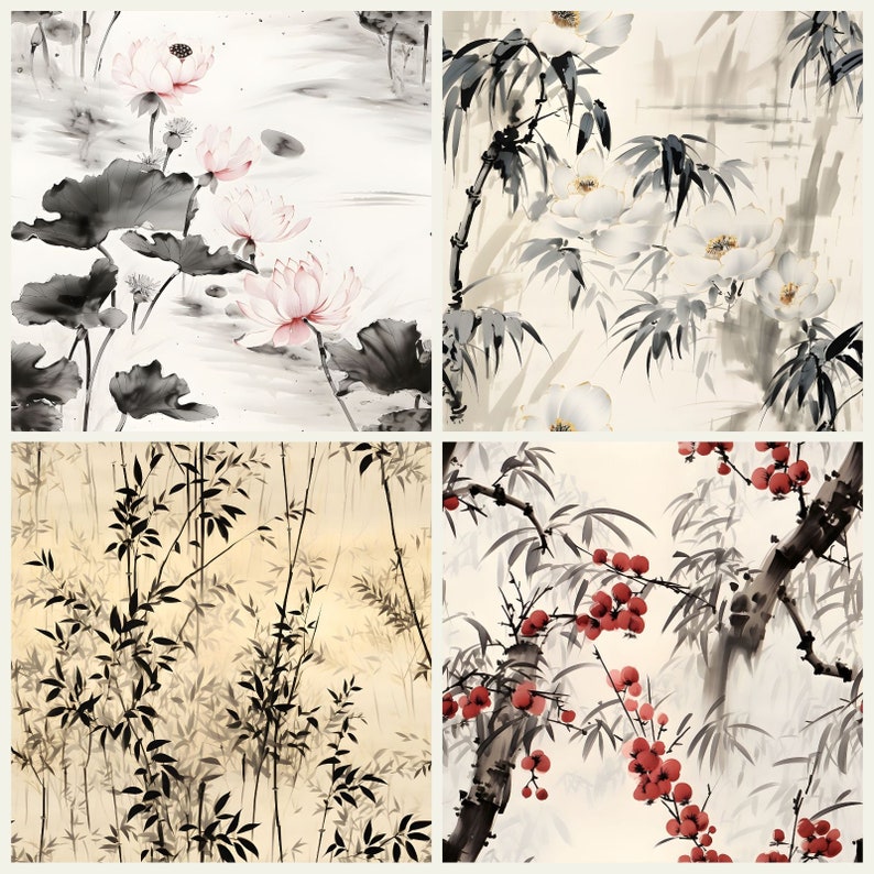Chinese Ink Wash Painting Digital Pattern Seamless Paper Chinese Brush ...