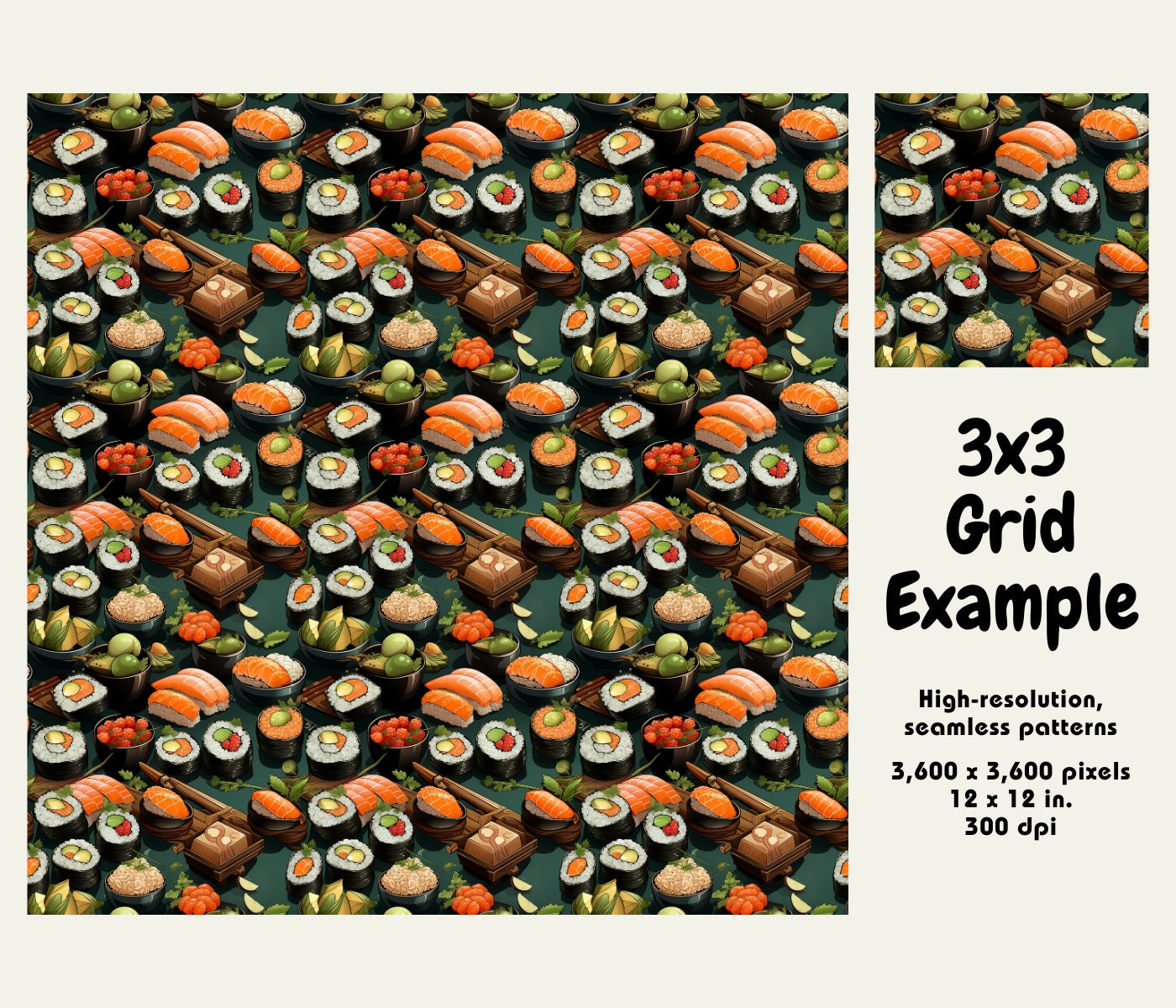 Japanese Food Digital Pattern Seamless Paper Japanese Food Art Digital ...