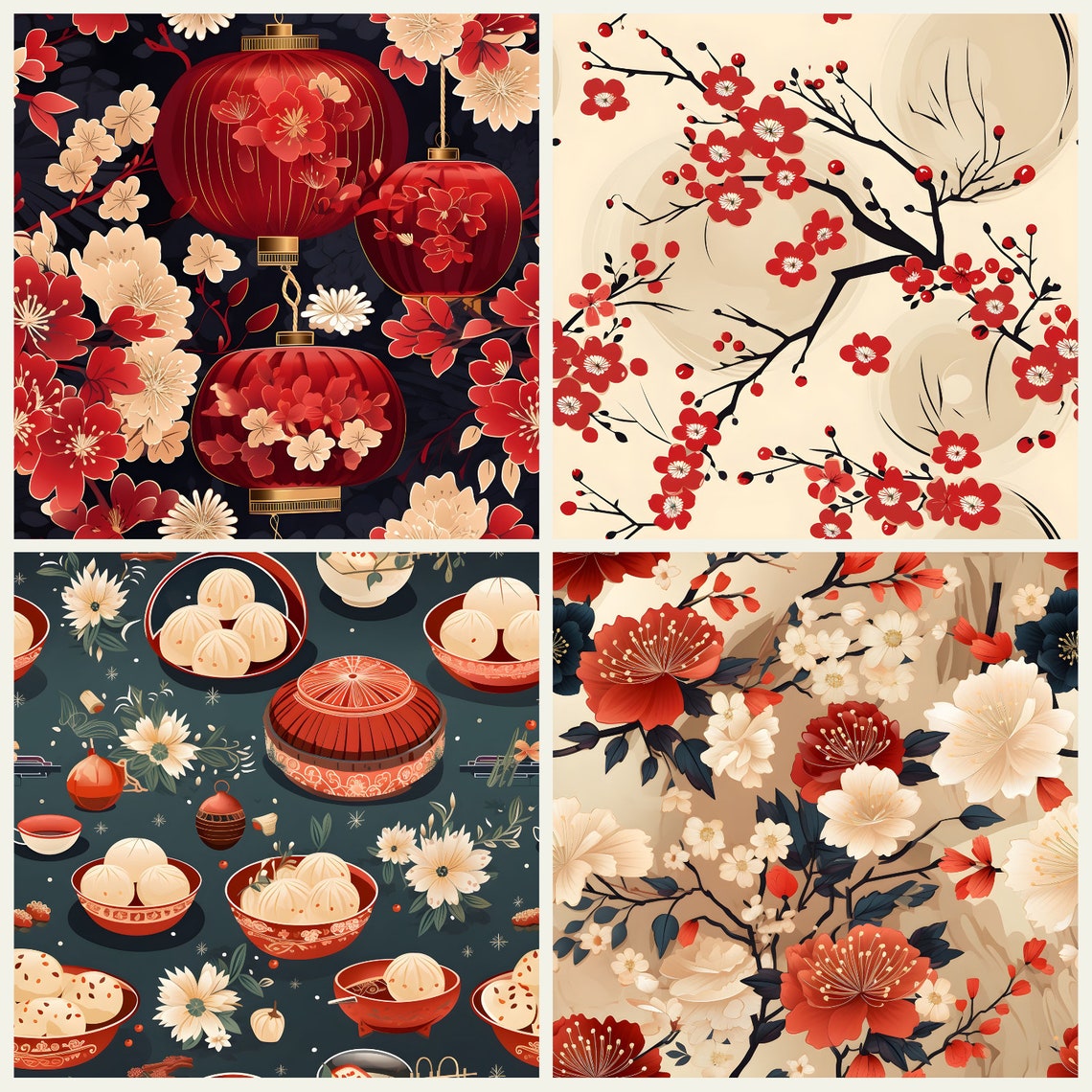 Lunar New Year Digital Pattern Seamless Paper Chinese New Year Digital ...