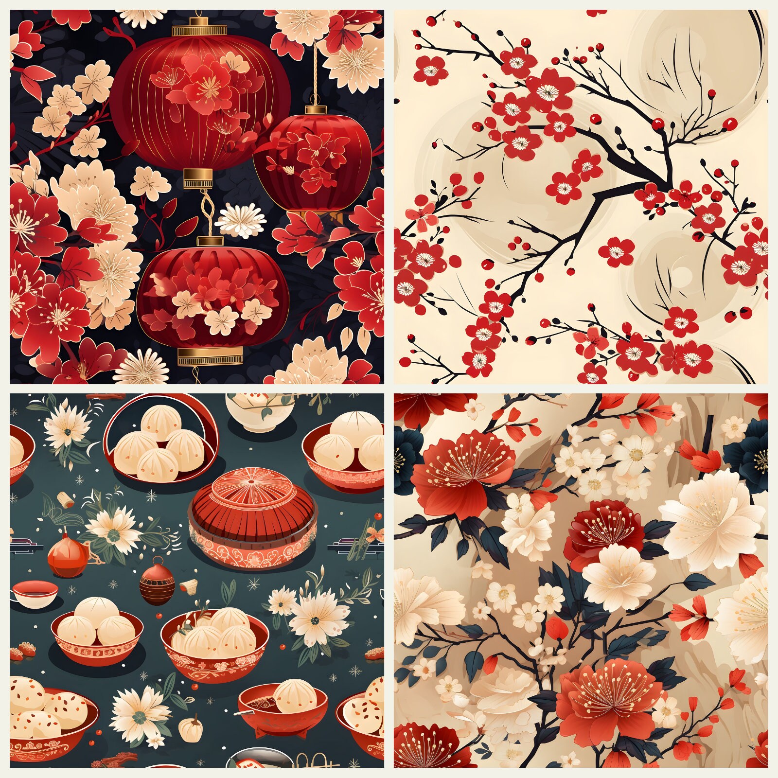 Lunar New Year Digital Pattern Seamless Paper Chinese New Year Digital ...