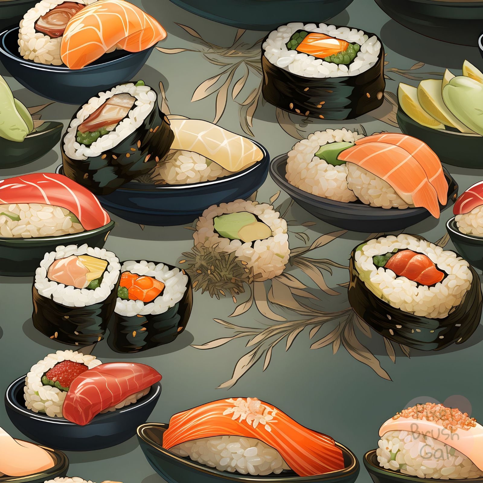 Japanese Food Digital Pattern Seamless Paper Japanese Food Art Digital ...