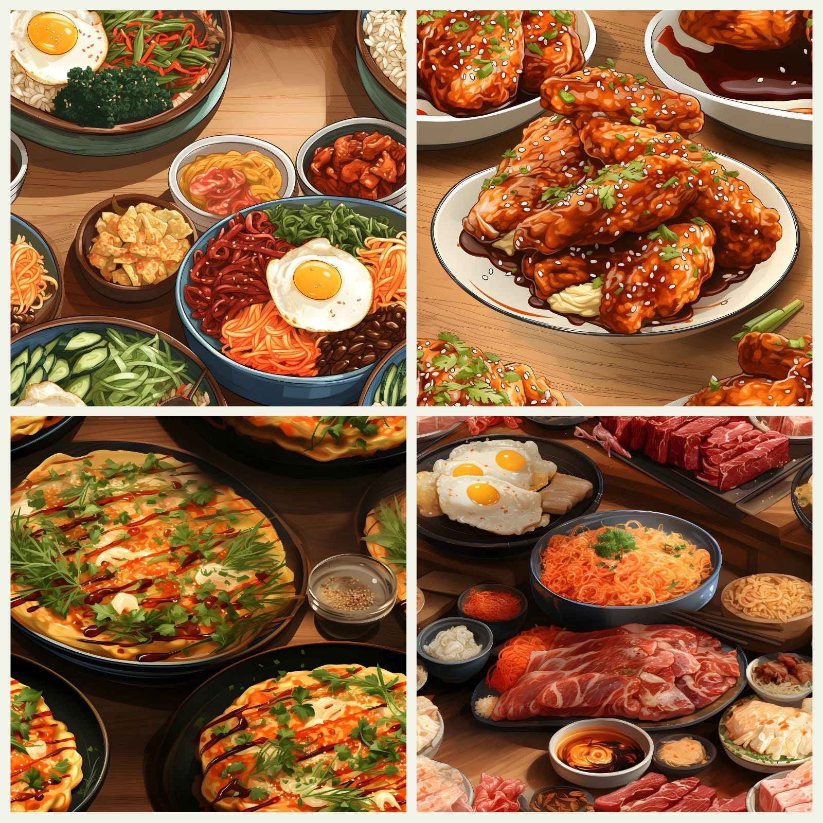 Korean Food Digital Pattern Seamless Paper Korean Food Art Digital ...
