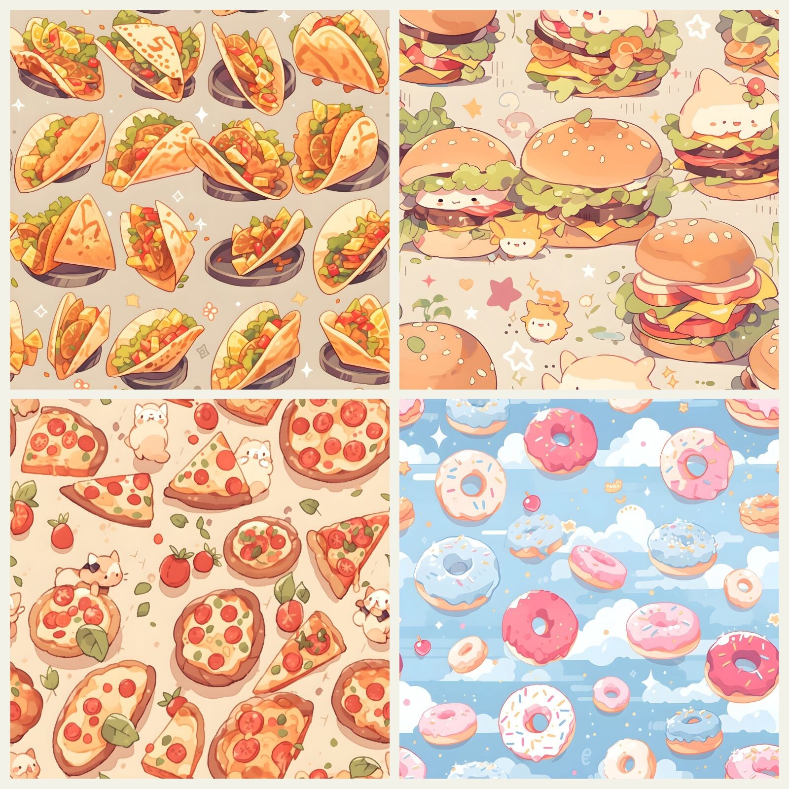 Cute Fast Food Digital Pattern Seamless Paper Fast Food Art Digital ...