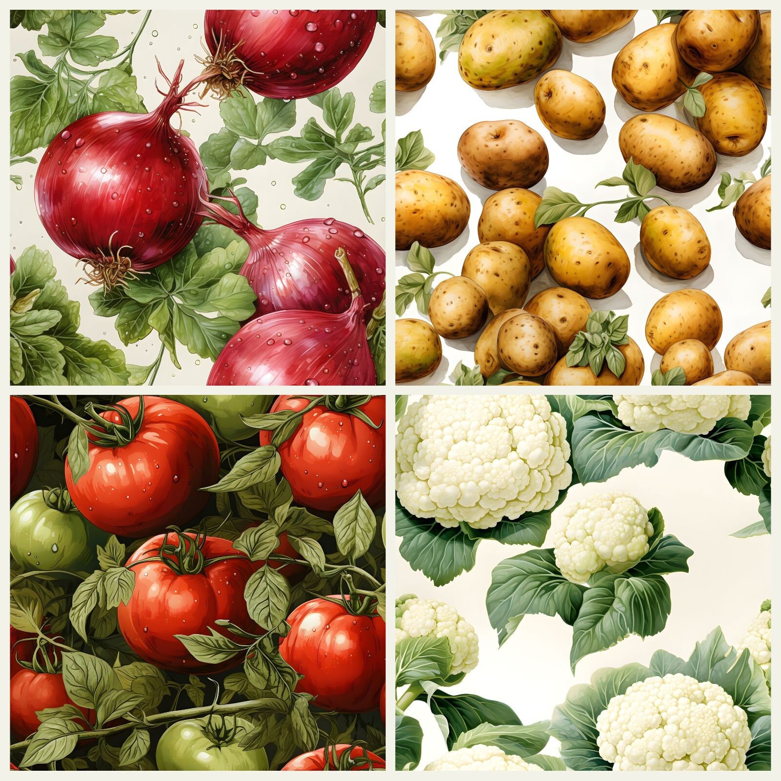 Vegetables Watercolor Digital Pattern Seamless Paper Vegetable Paper ...