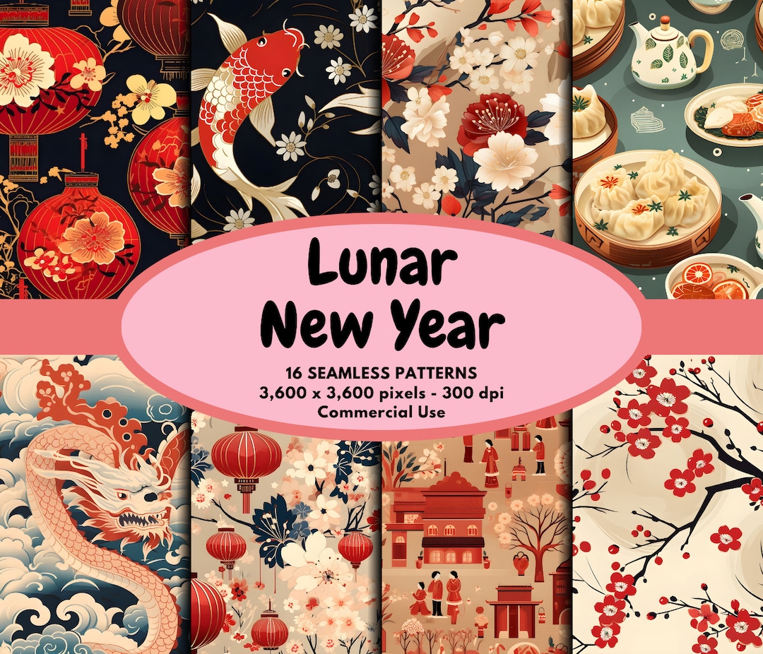 Lunar New Year Digital Pattern Seamless Paper Chinese New Year Digital ...