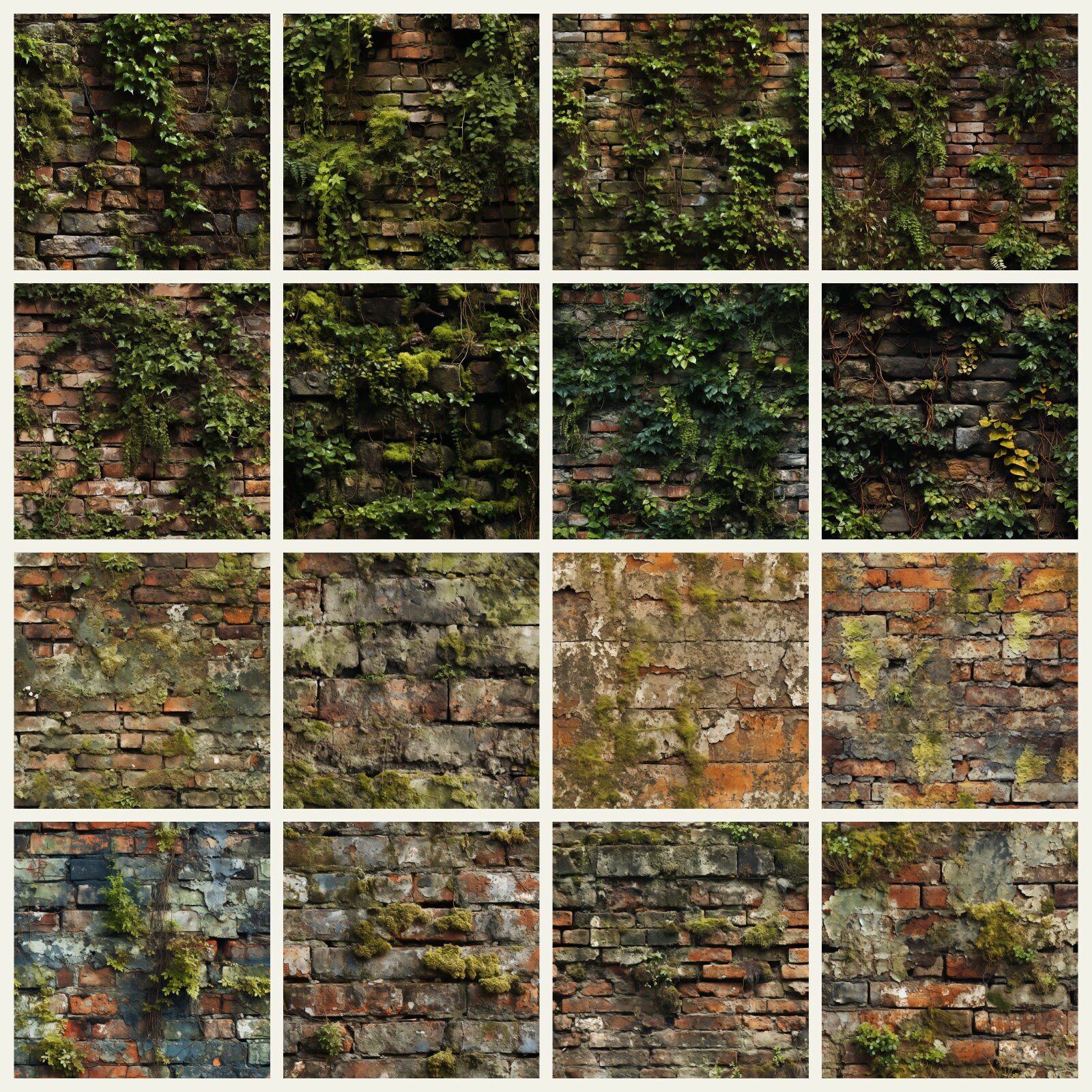 Overgrown Brick Wall Digital Pattern Seamless Paper Mossy Brick Wall ...