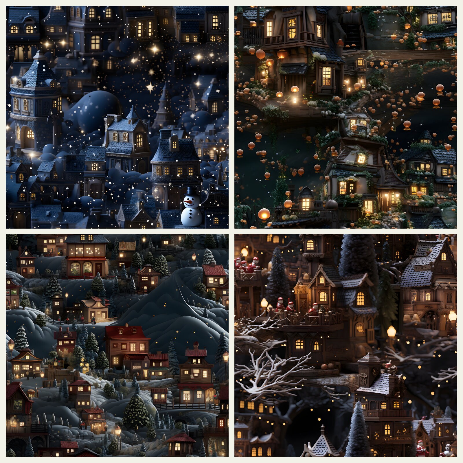 3D Christmas Village Digital Pattern Seamless Paper Cute Christmas ...