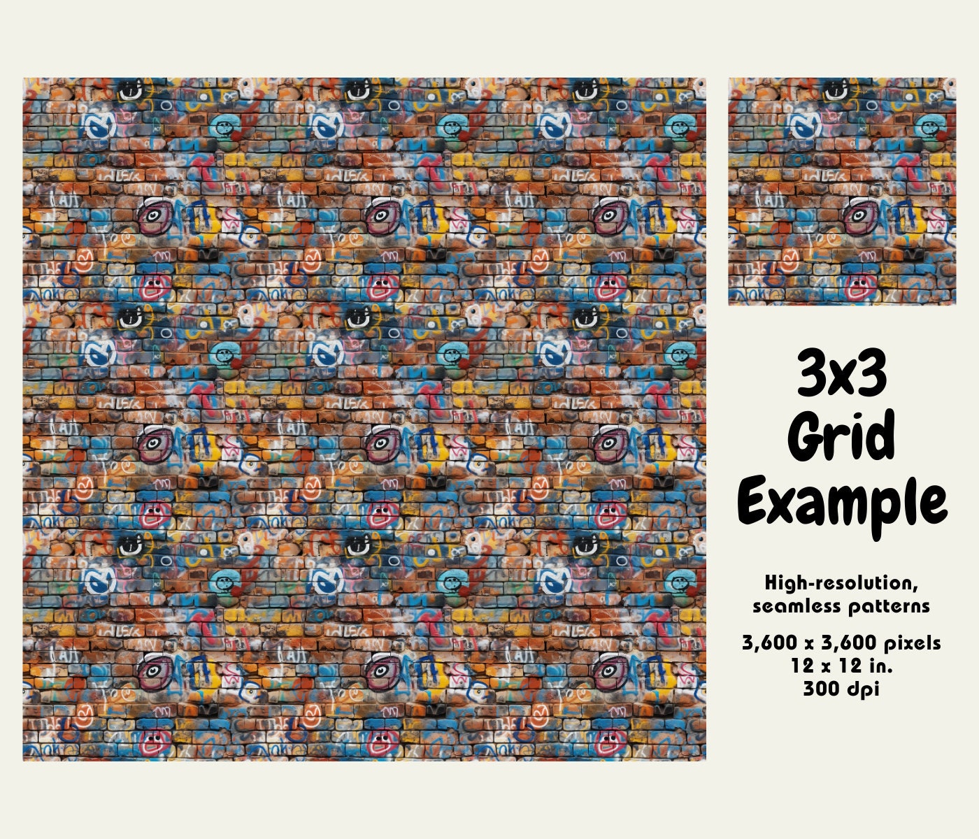 Graffiti Brick Wall Texture Digital Pattern Seamless Paper Graffiti ...