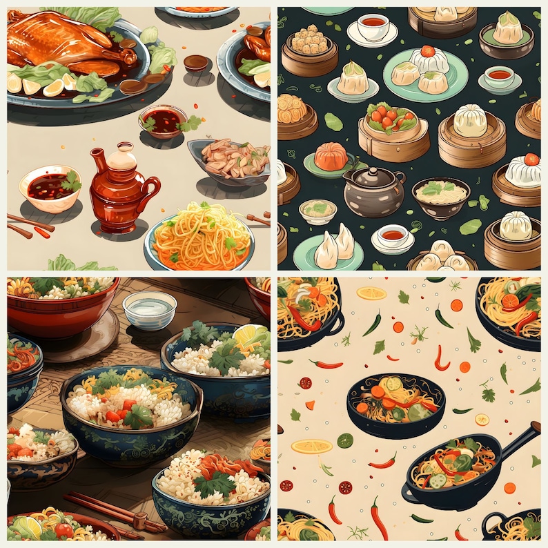 Chinese Food Digital Pattern Seamless Paper Chinese Food Art Digital ...