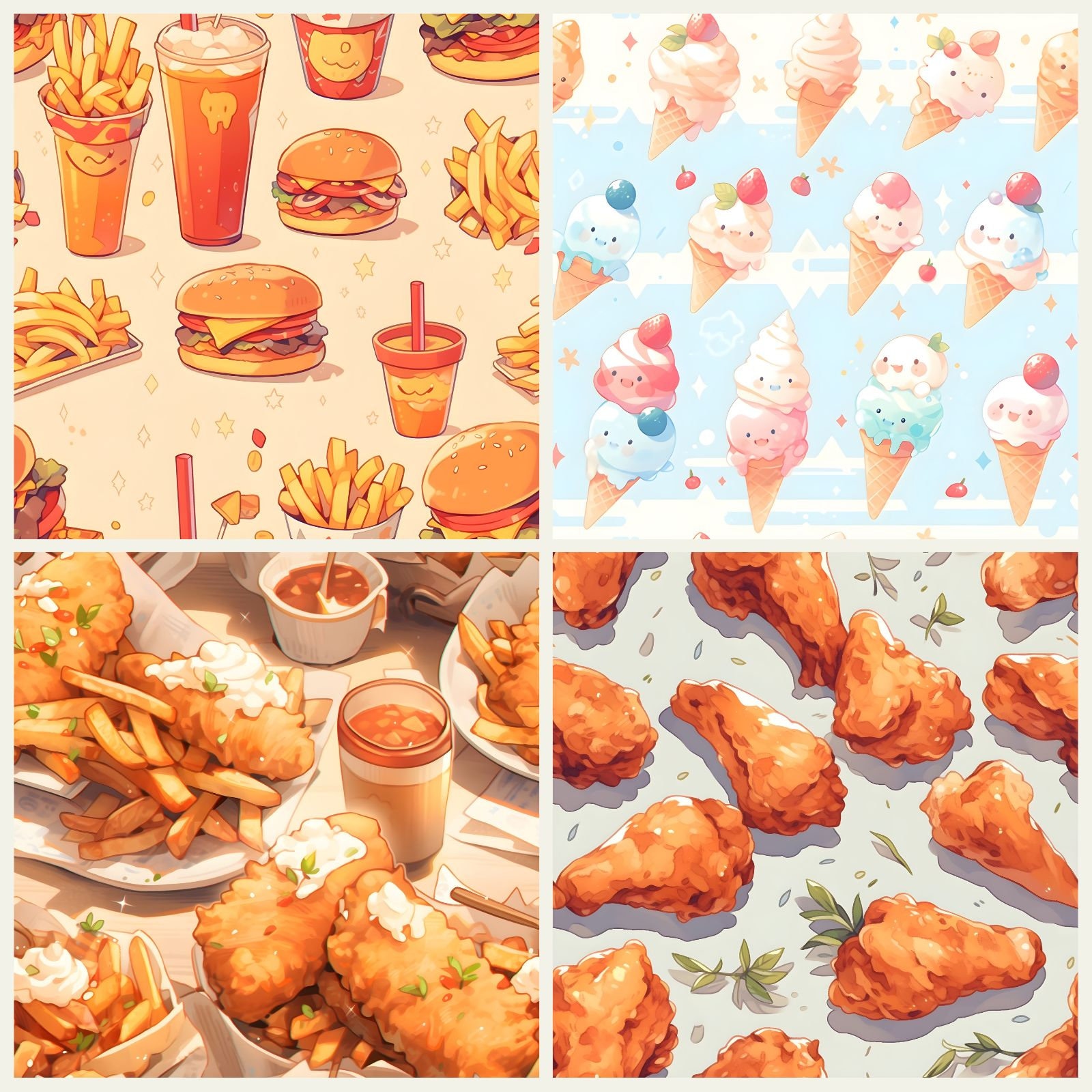 Cute Fast Food Digital Pattern Seamless Paper Fast Food Art Digital ...