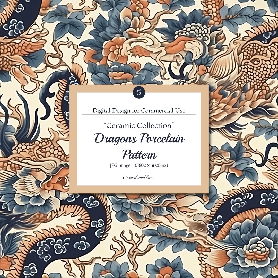 Chinese Dragons Porcelain Pattern, Seamless Digital Paper (3600 Pixels ...