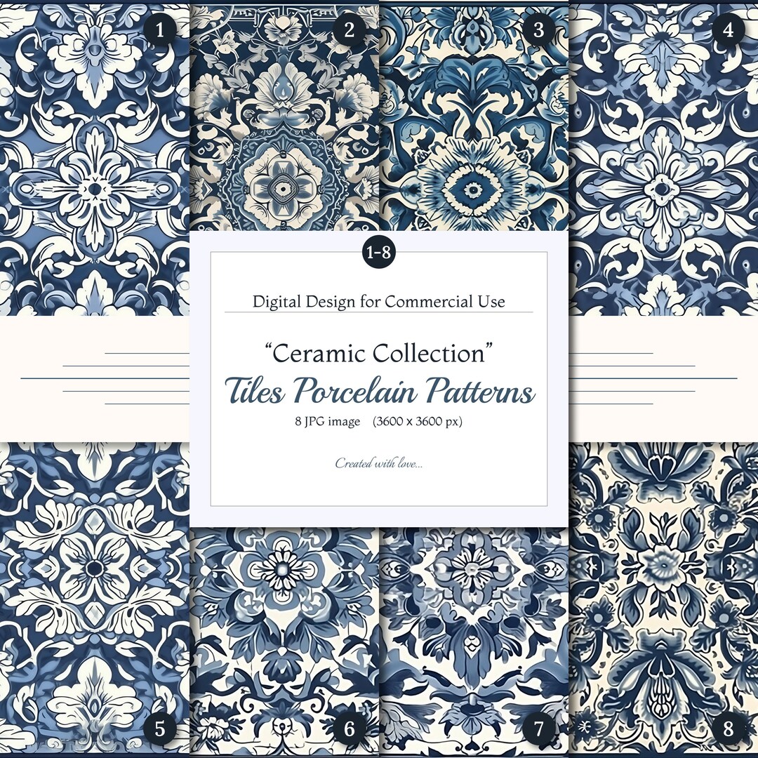 Blue Porcelain Tile Pattern, Printable Ceramic Design (digital Download ...