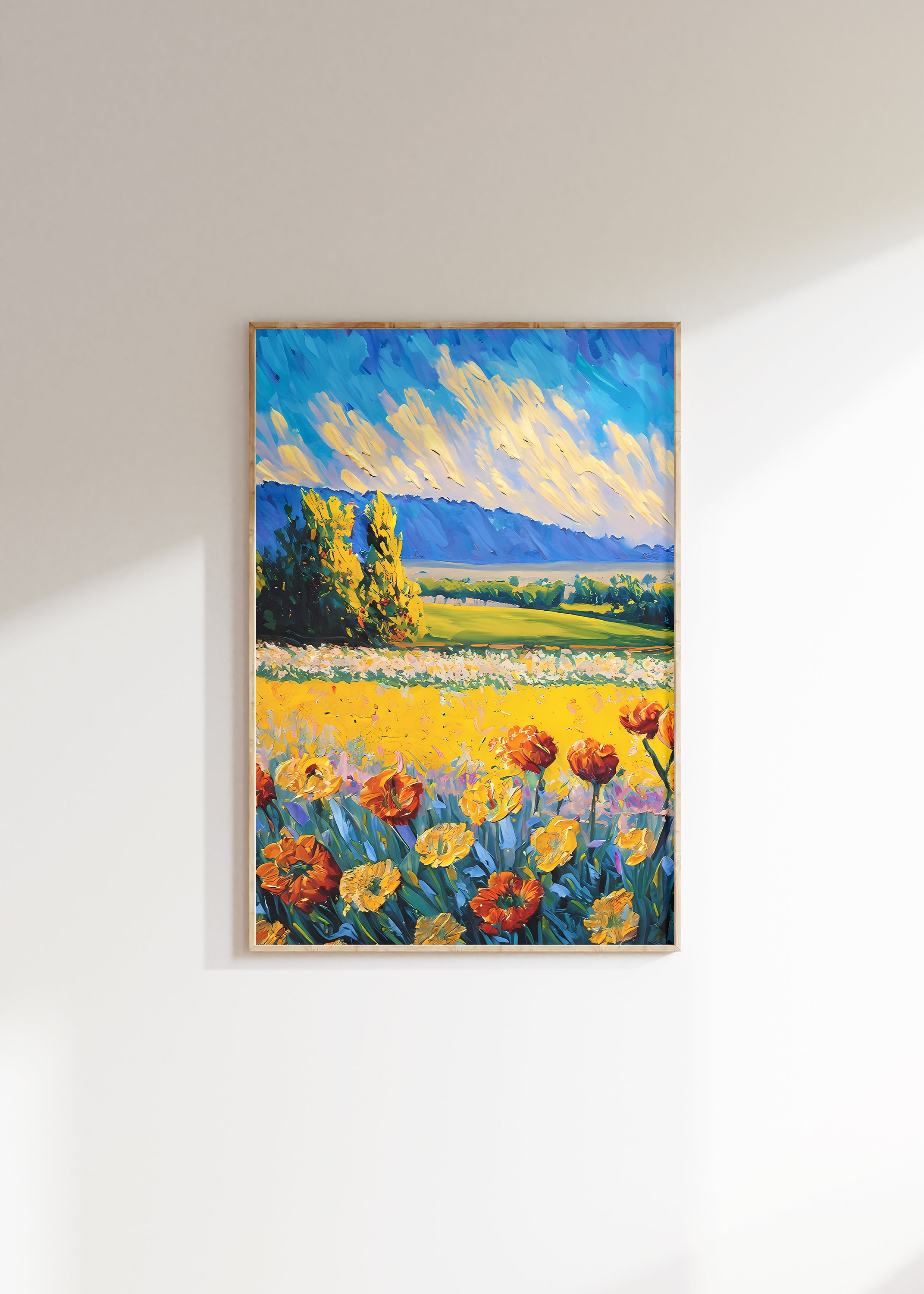 Van Gogh Inspired Art Flower Field Landscape Colorful Flower Oil ...