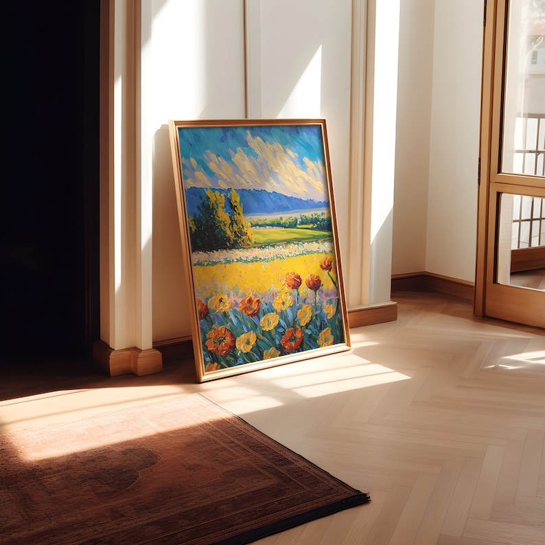 Van Gogh Inspired Art Flower Field Landscape Colorful Flower Oil ...