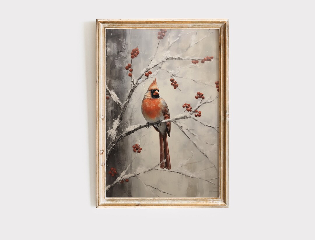 Winter Cardinal Art Print | Snowy Bird on Branch (digital Download) - Etsy