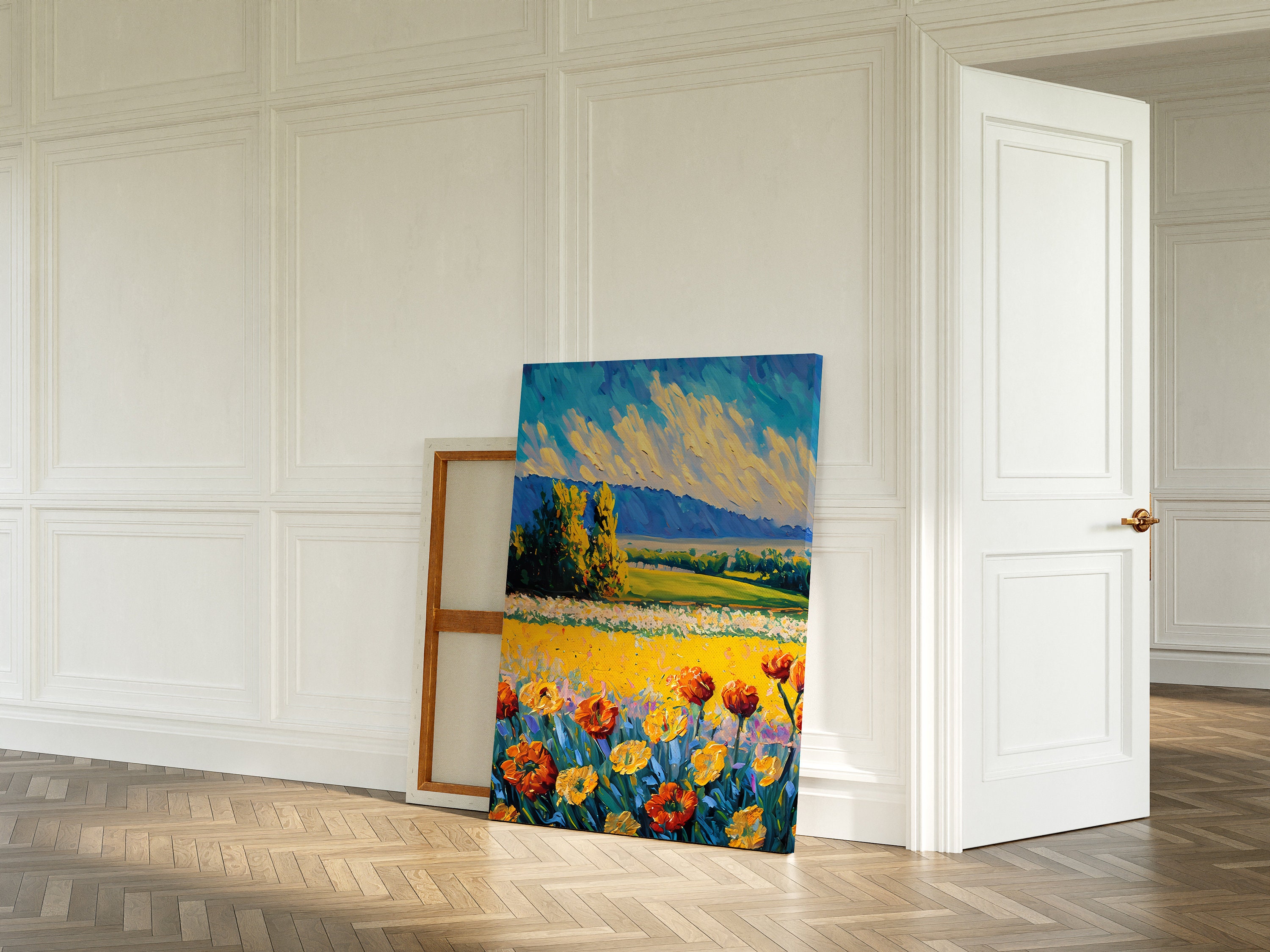 Van Gogh Inspired Art Flower Field Landscape Colorful Flower Oil ...