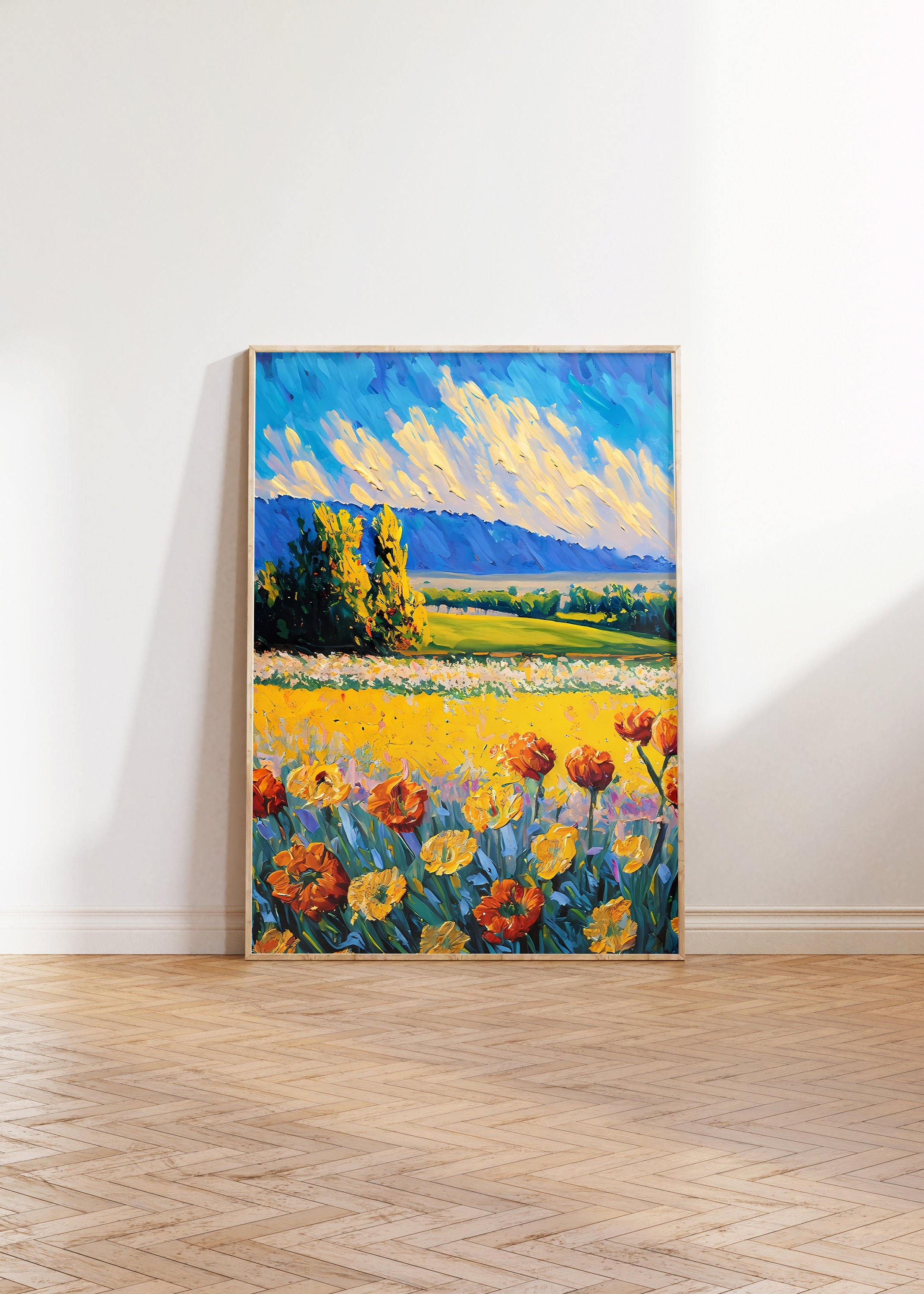 Van Gogh Inspired Art | Flower Field Landscape | Colorful Flower Oil ...