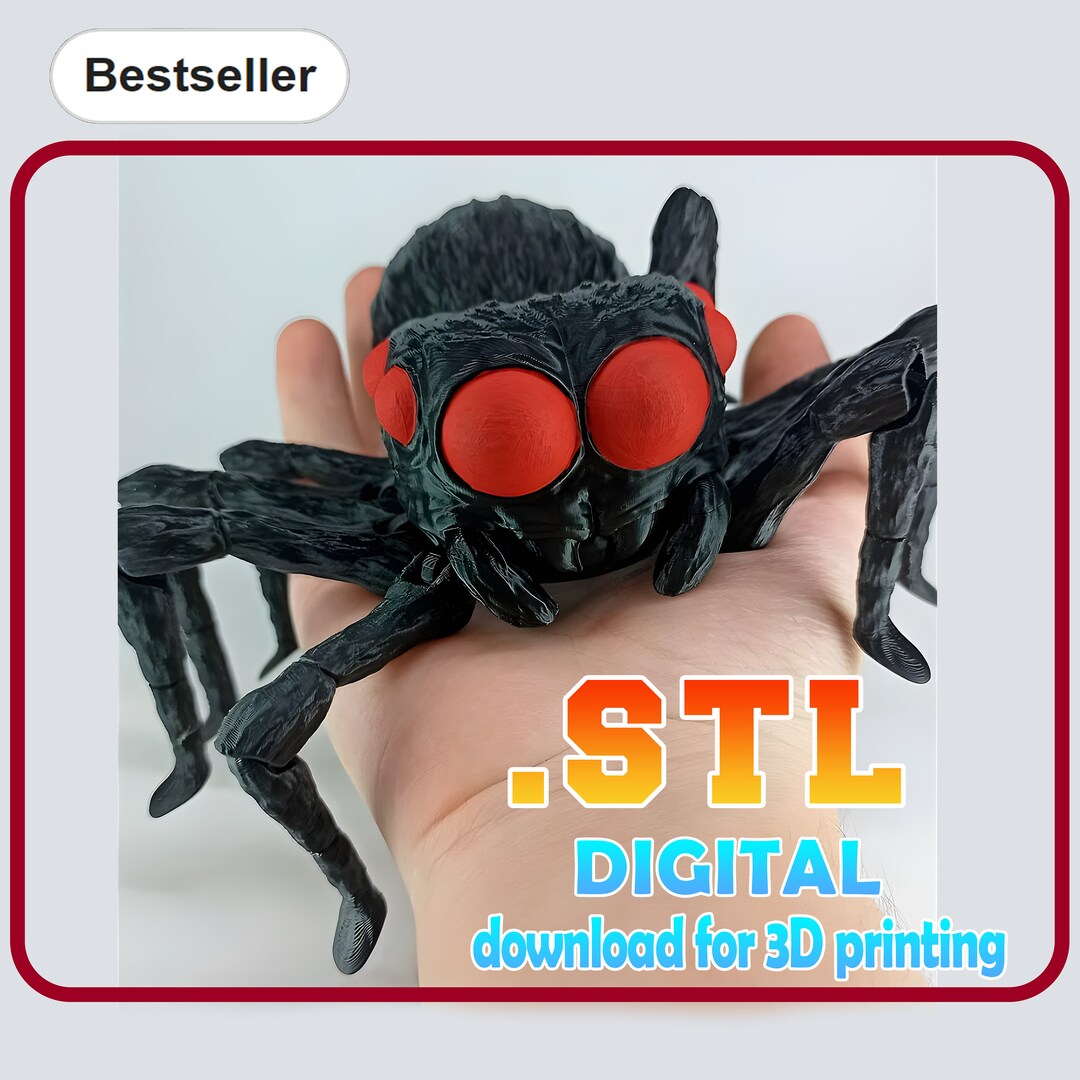 Big Spider Digital .STL File for 3D Printing, Articulated Fidget Figure ...