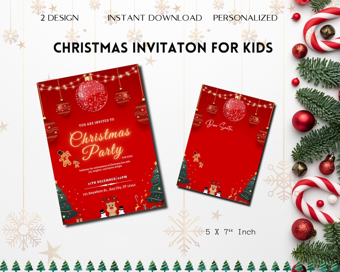 Christmas Party Invitation for Kids I Christmas Party Invitation ...