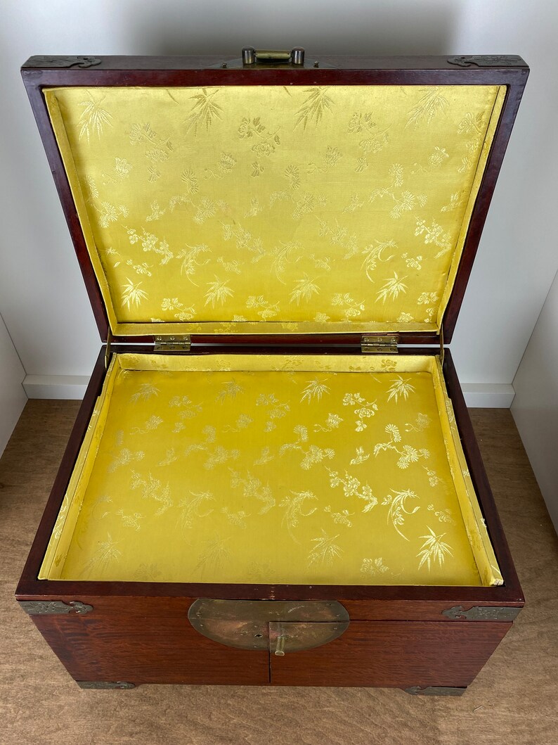 Beautiful Rosewood Jewelry Box With Brilliant Canary Yellow Silk Lining ...