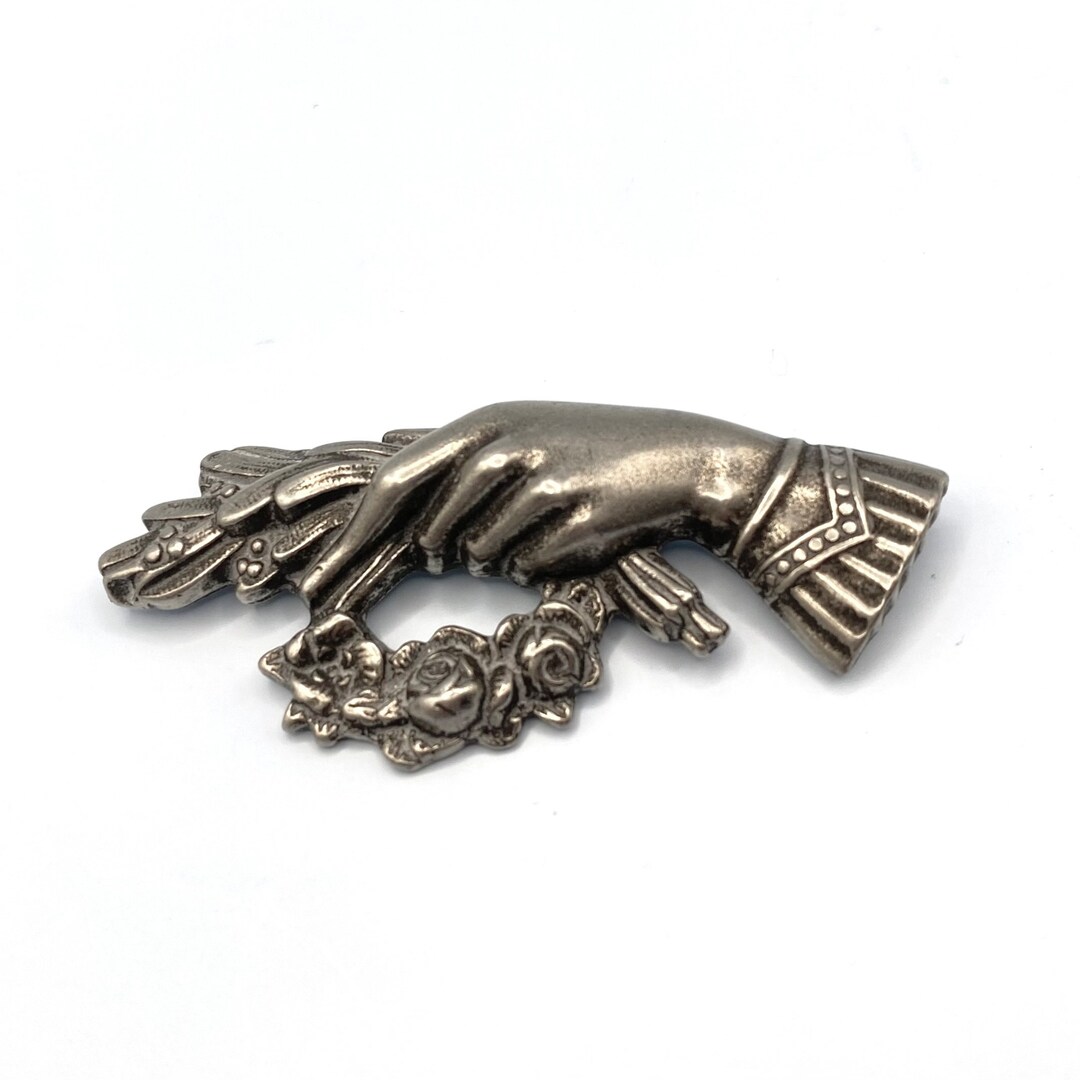 Vintage Victorian Repoussé Brooch of Hand Holding a Bouquet of Roses ...
