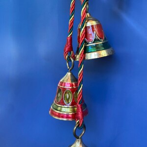 Vintage Brass Christmas Bells. Three Hand-painted Bells Tethered by a ...