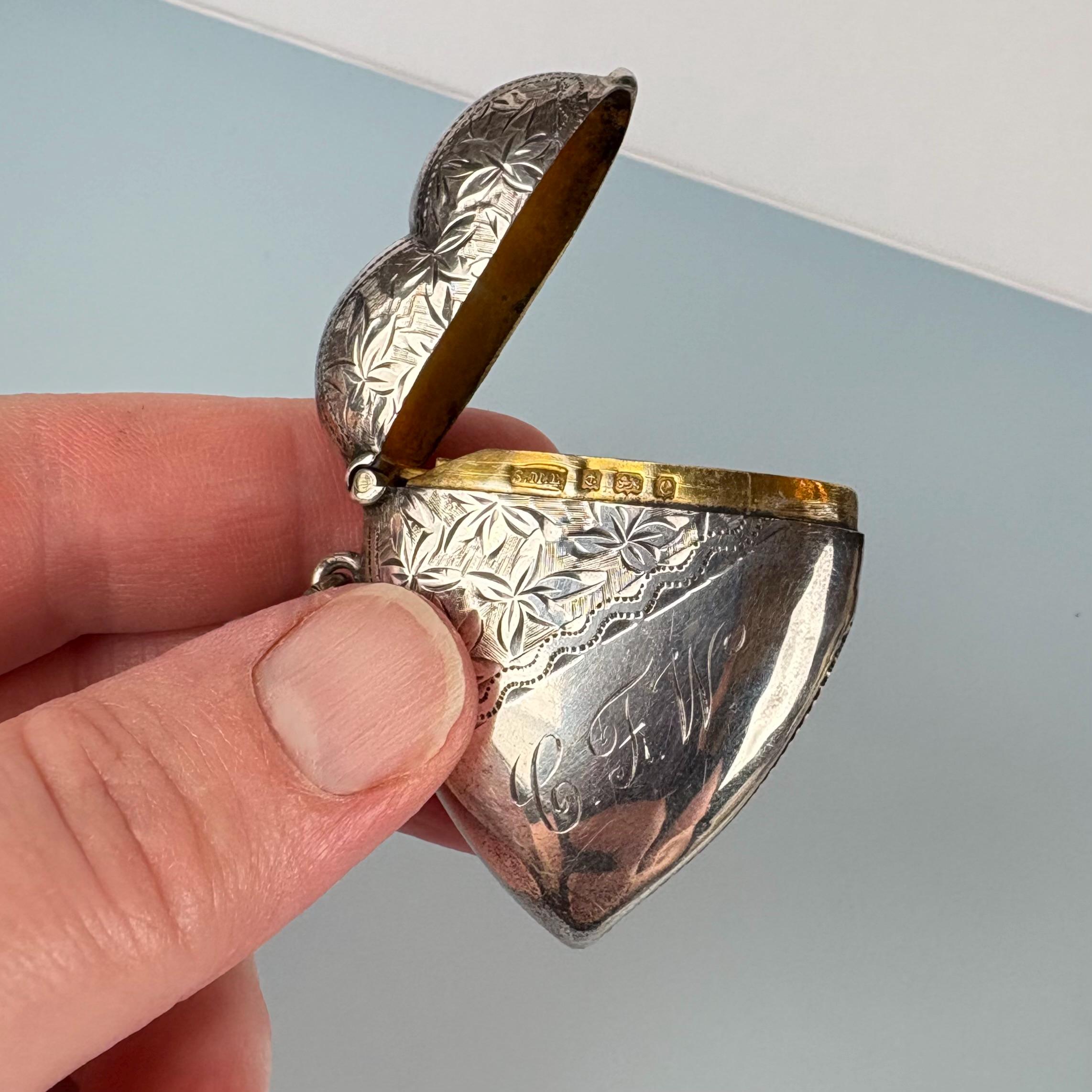 Antique Britannia Silver Heart Vesta Locket Necklace: 1904 Edwardian ...