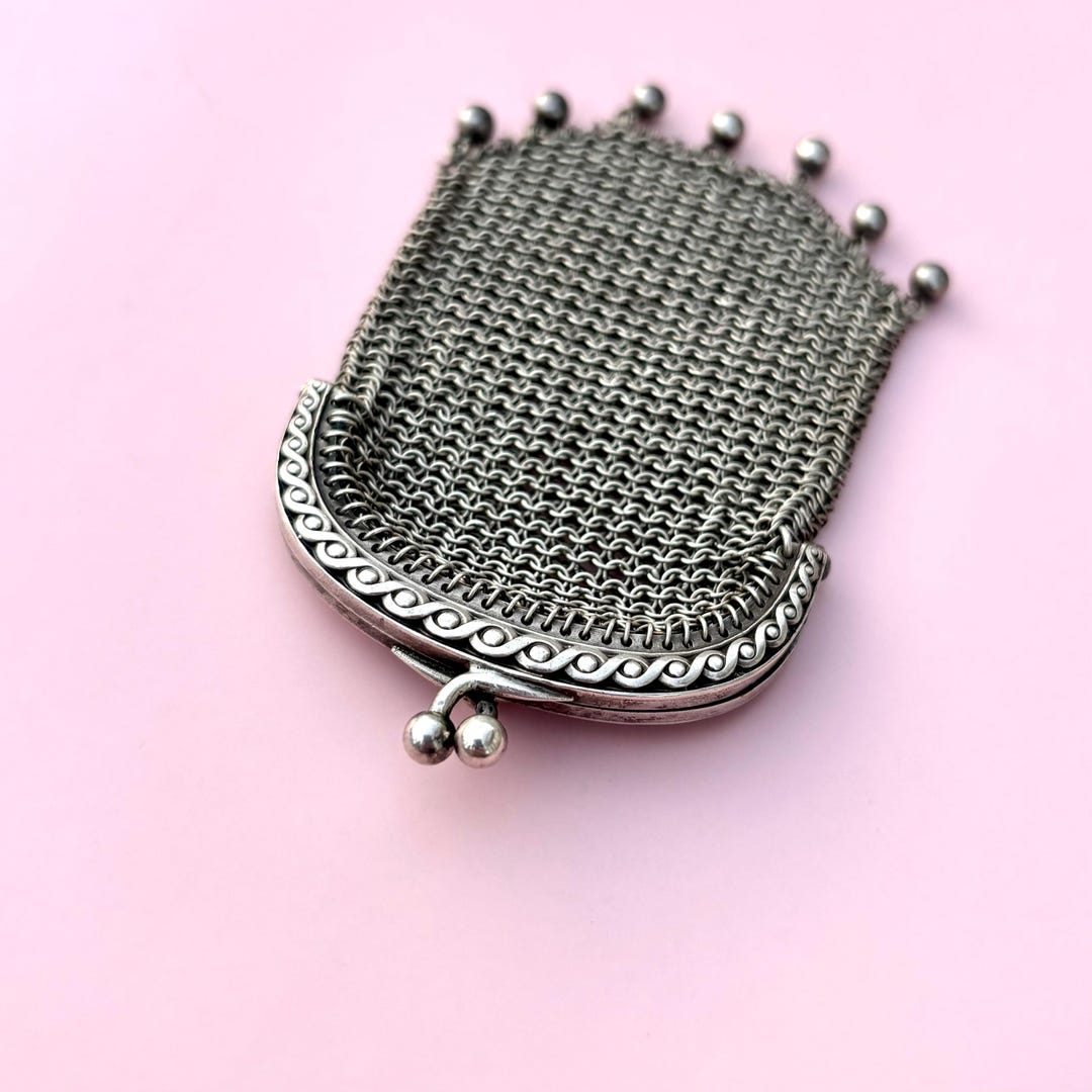 Antique Chatelaine Mesh Change Purse With Secure Kiss Close Clasp. Tiny ...