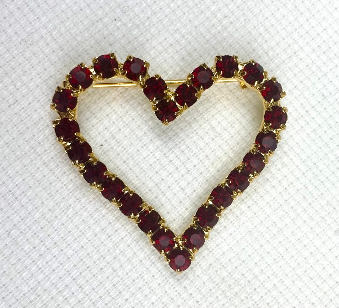 Vintage Heart-shaped Brooch With Open Heart Design Outlined in Red ...