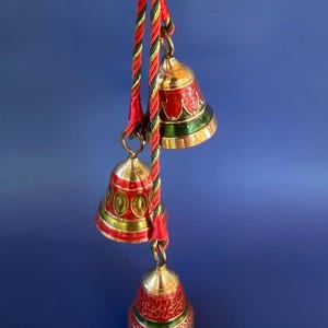 Vintage Brass Christmas Bells. Three Hand-painted Bells Tethered by a ...