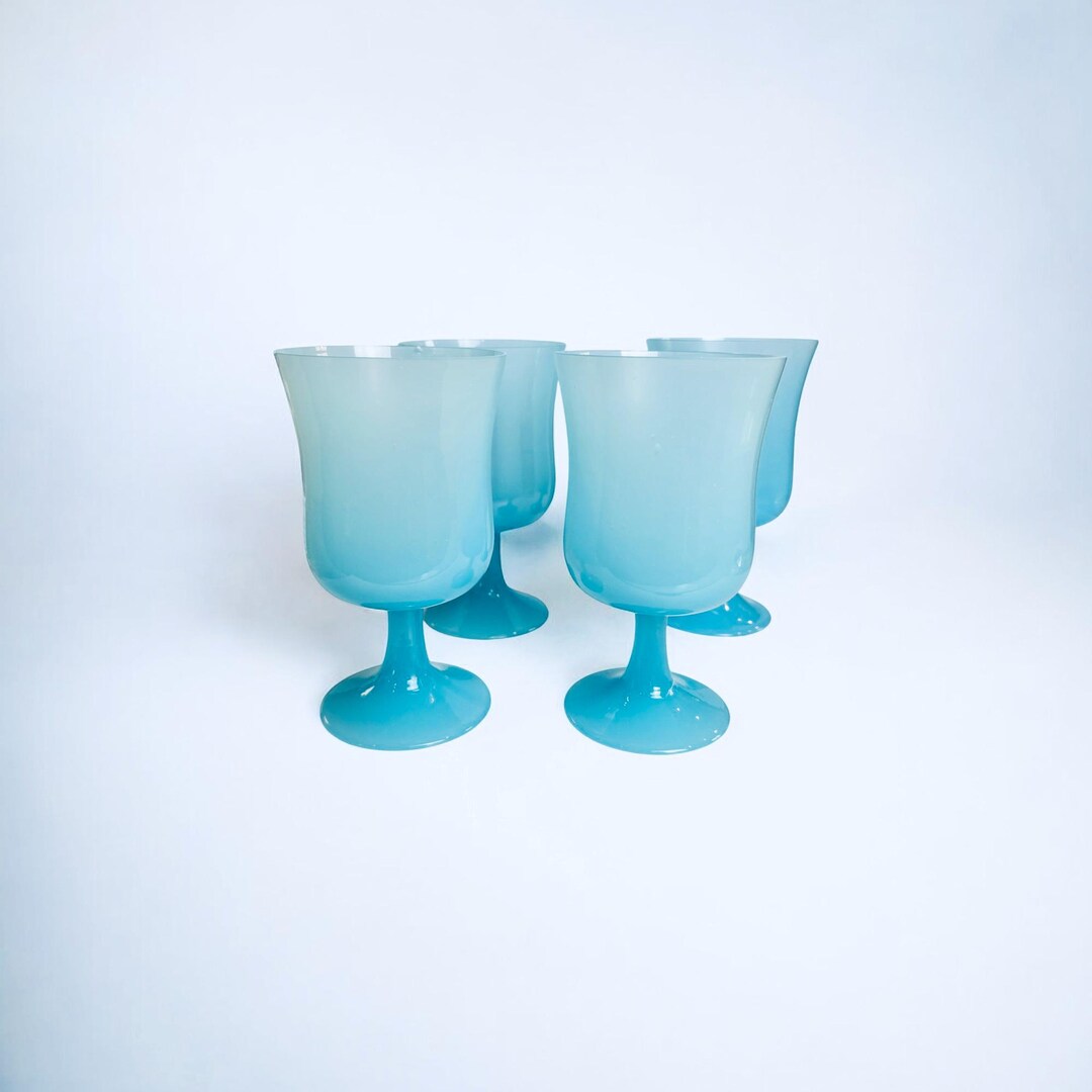 Vintage Swedish Opaline Glasses. Midcentury Modern Sky Blue Wine or ...