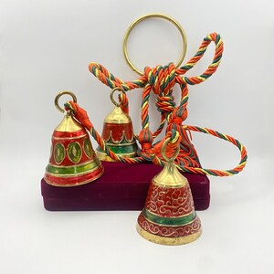 Vintage Brass Christmas Bells. Three Hand-painted Bells Tethered by a ...