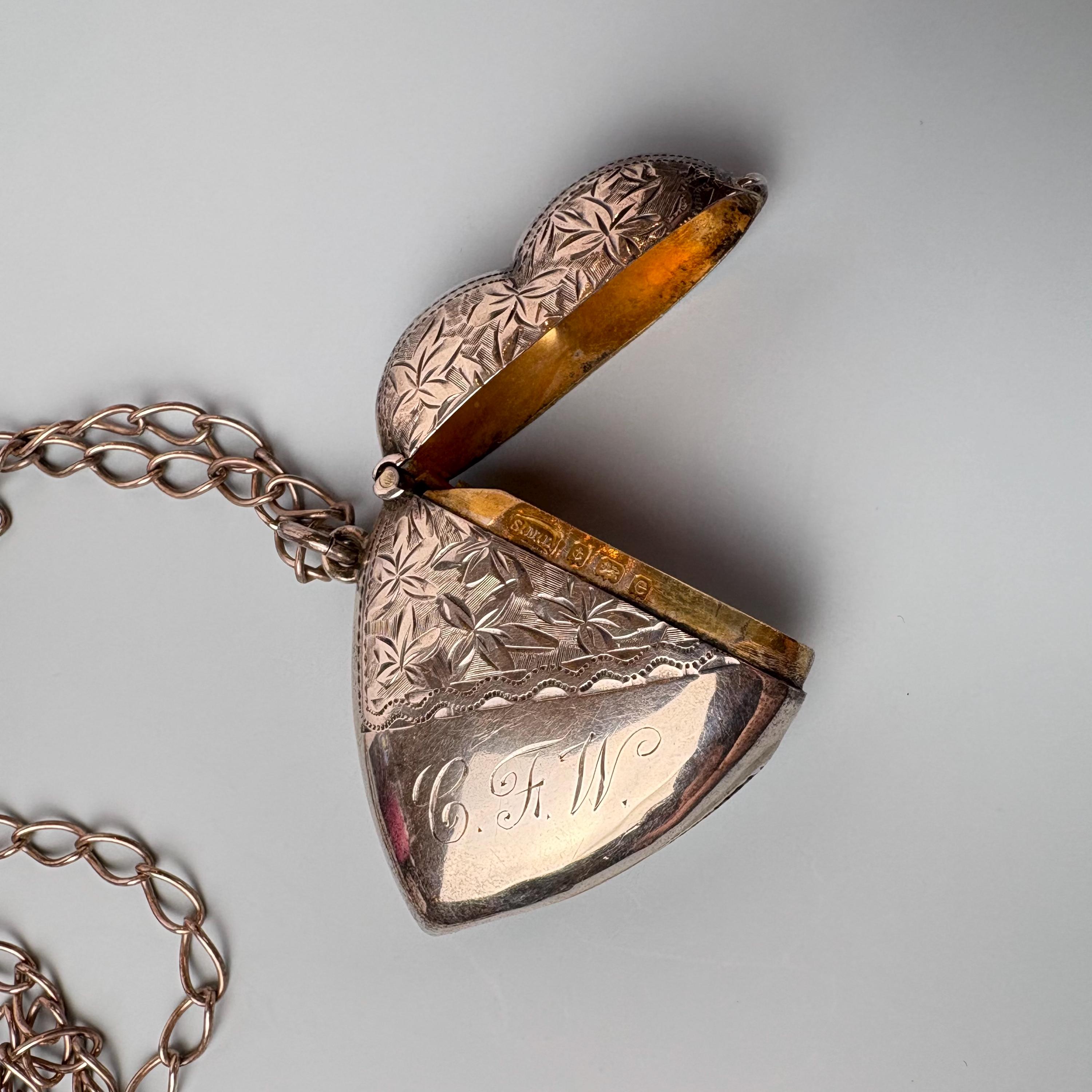 Antique Britannia Silver Heart Vesta Locket Necklace: 1904 Edwardian ...