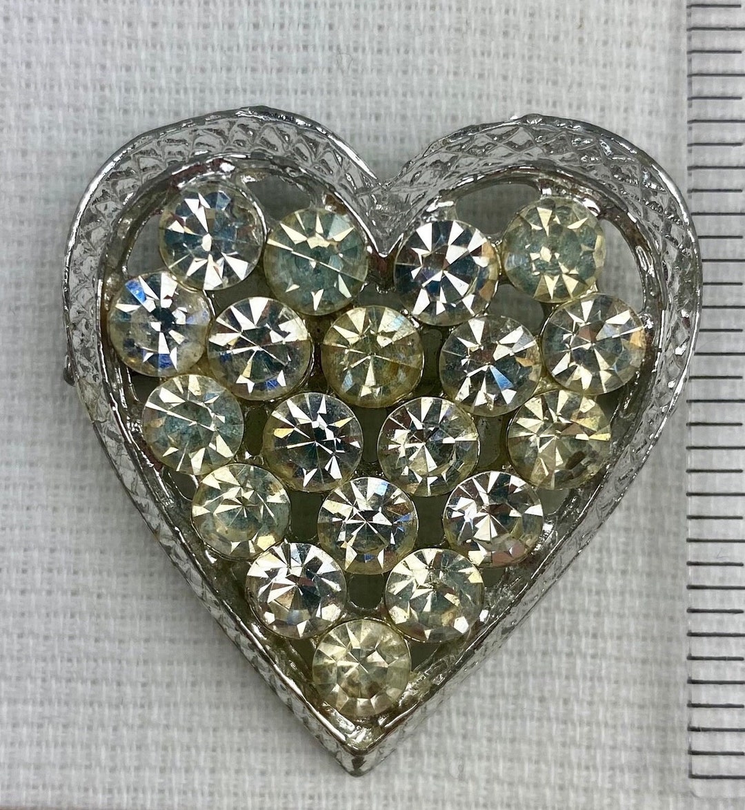 Vintage Heart-shaped Brooch Filled in With Large Clear Rhinestones ...