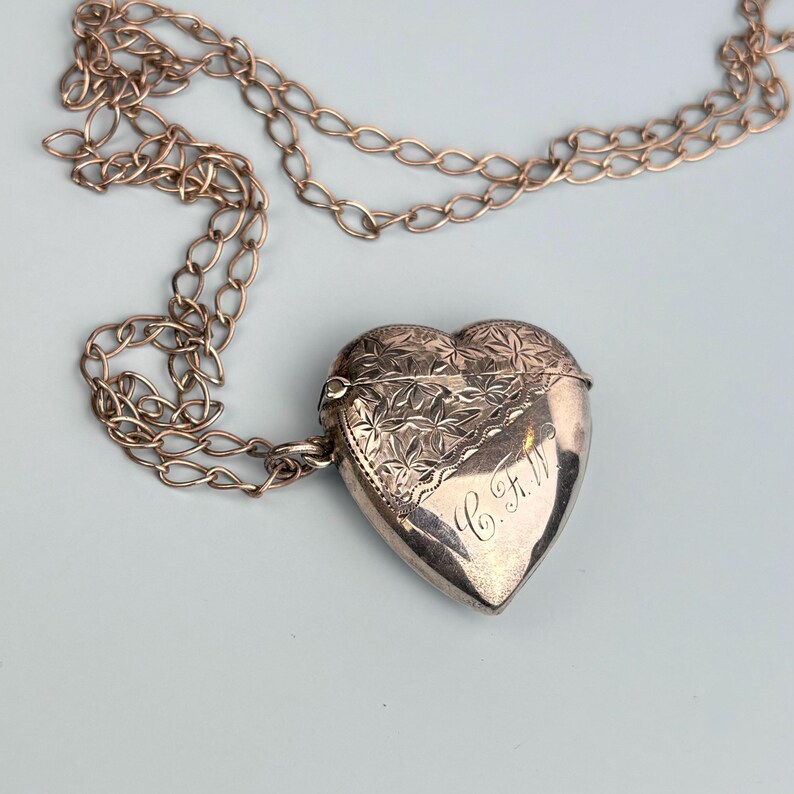 Antique Britannia Silver Heart Vesta Locket Necklace: 1904 Edwardian ...